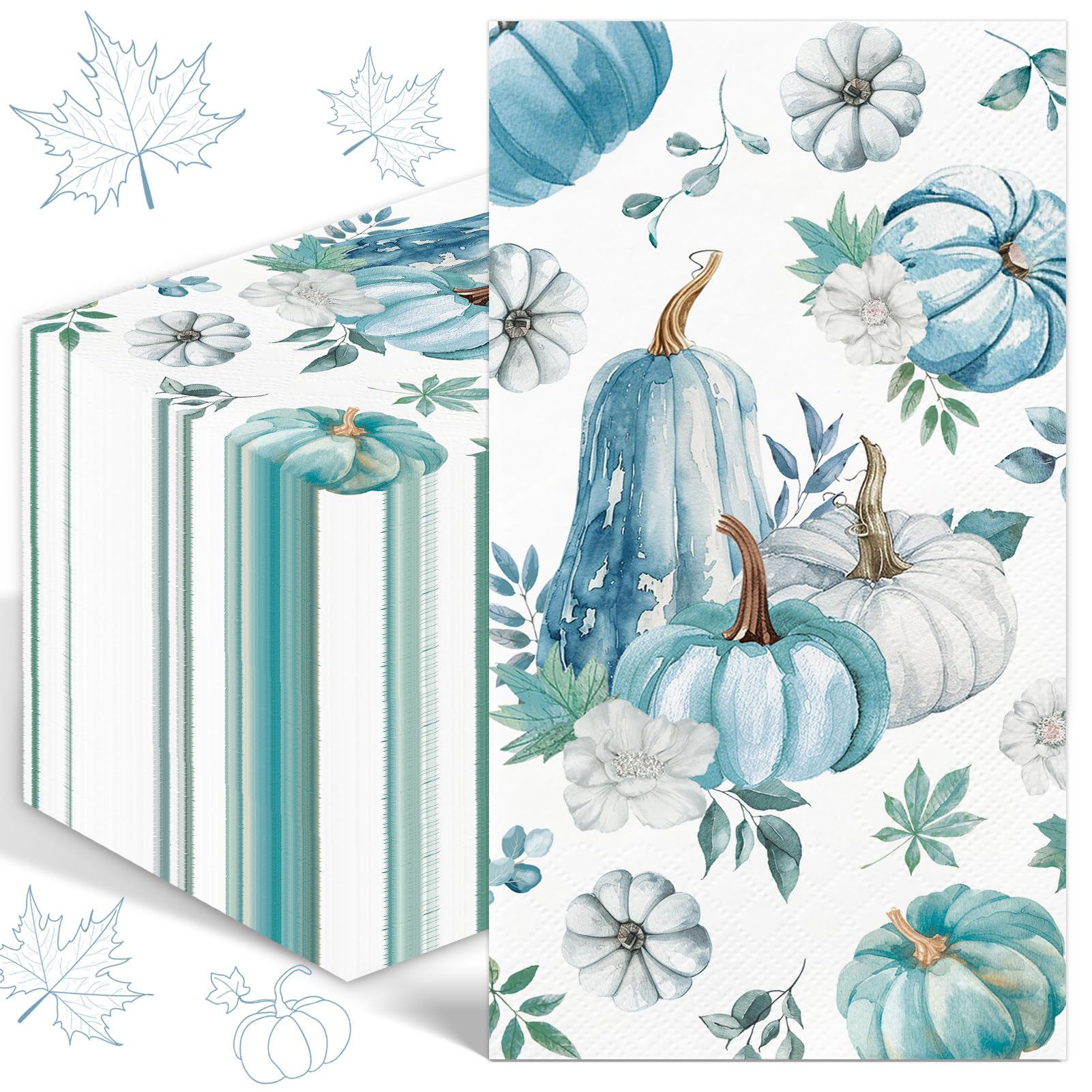 Amazon.com: 100PCS Fall Paper Napkins Blue Thanksgiving Napkins 3 Ply ...