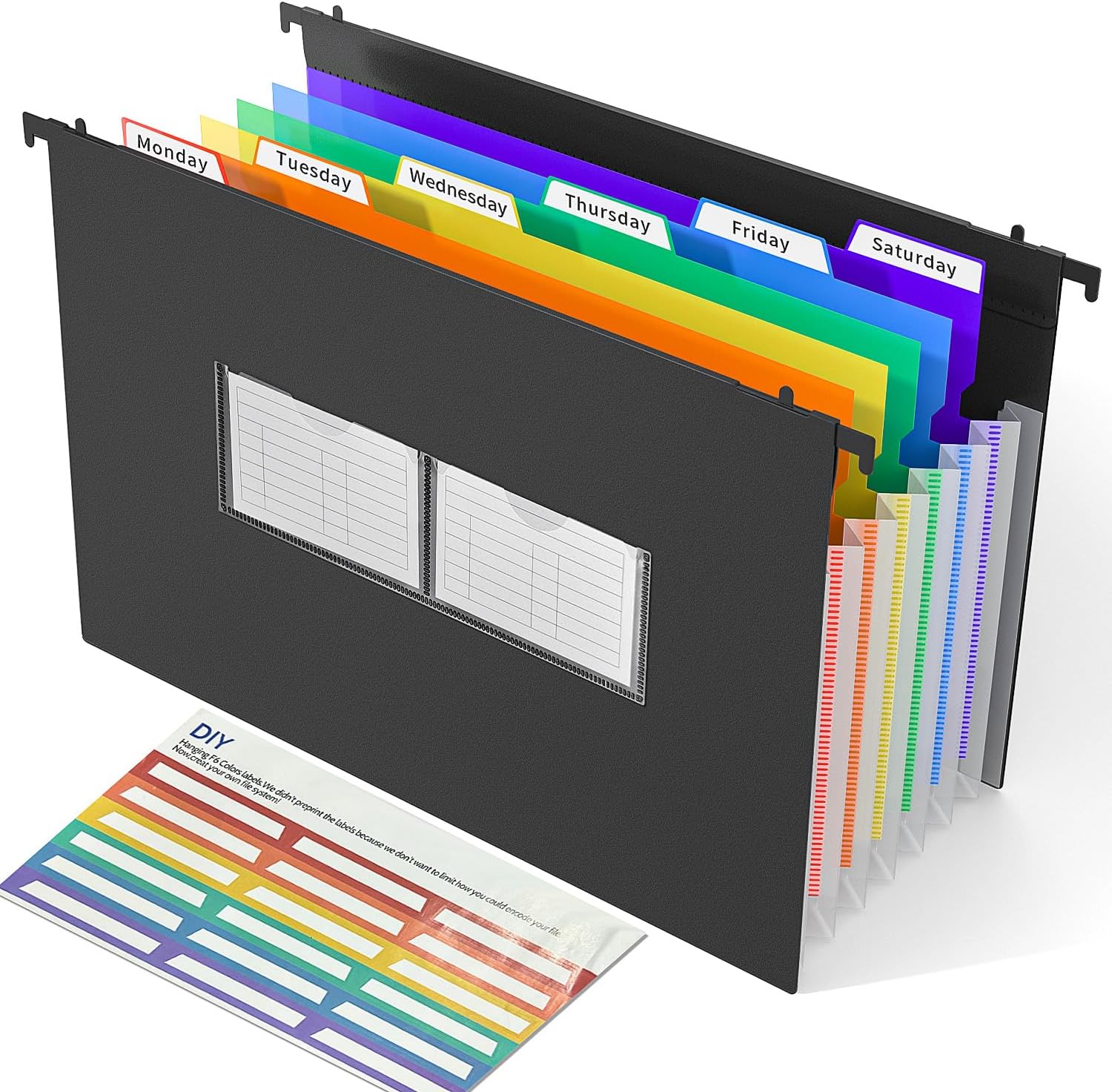 Amazon.com : Plastic Expanding Hanging File Folders for Filing Cabinet,1/3-Cut Tab, 7 Pockets ...