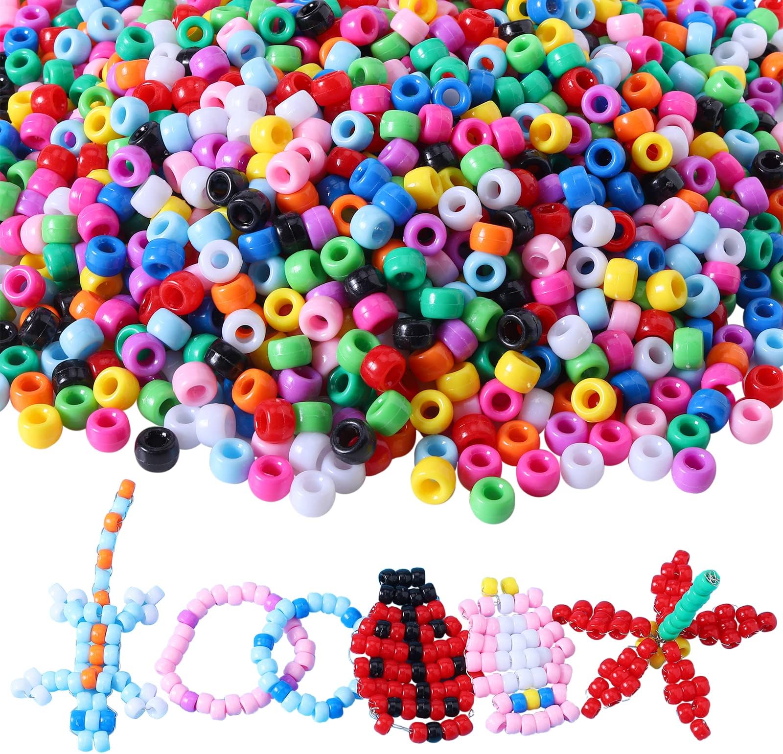 Colle 1900pcs Pony Beads, 6x9mm Small Hair Beads for Bracelet Making ...