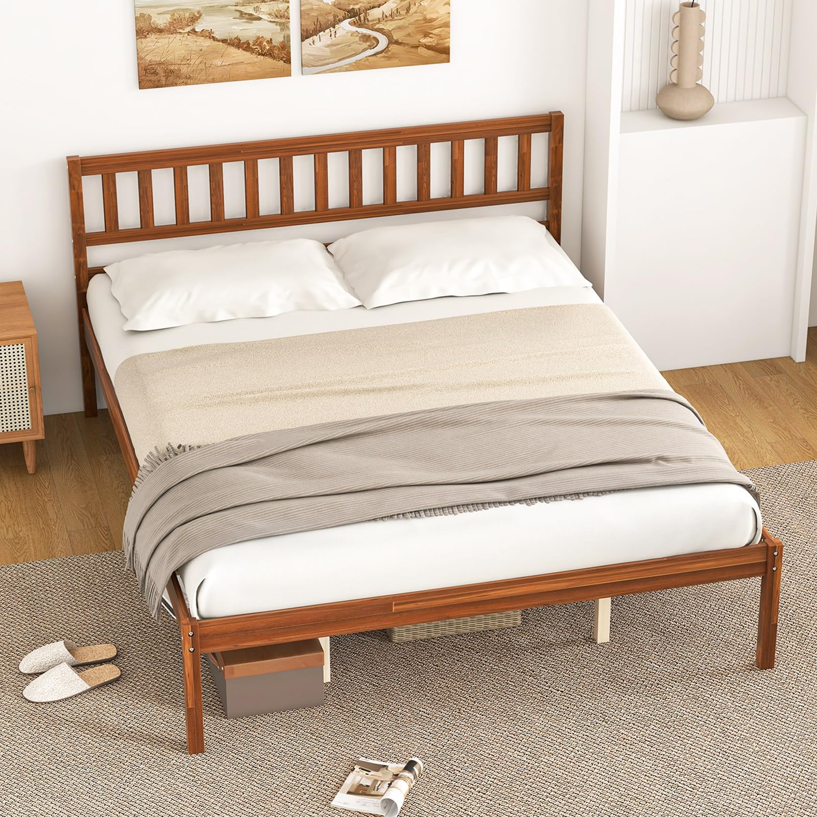 Amazon.com: Giantex Queen Wood Platform Bed Frame with Headboard, Mid ...