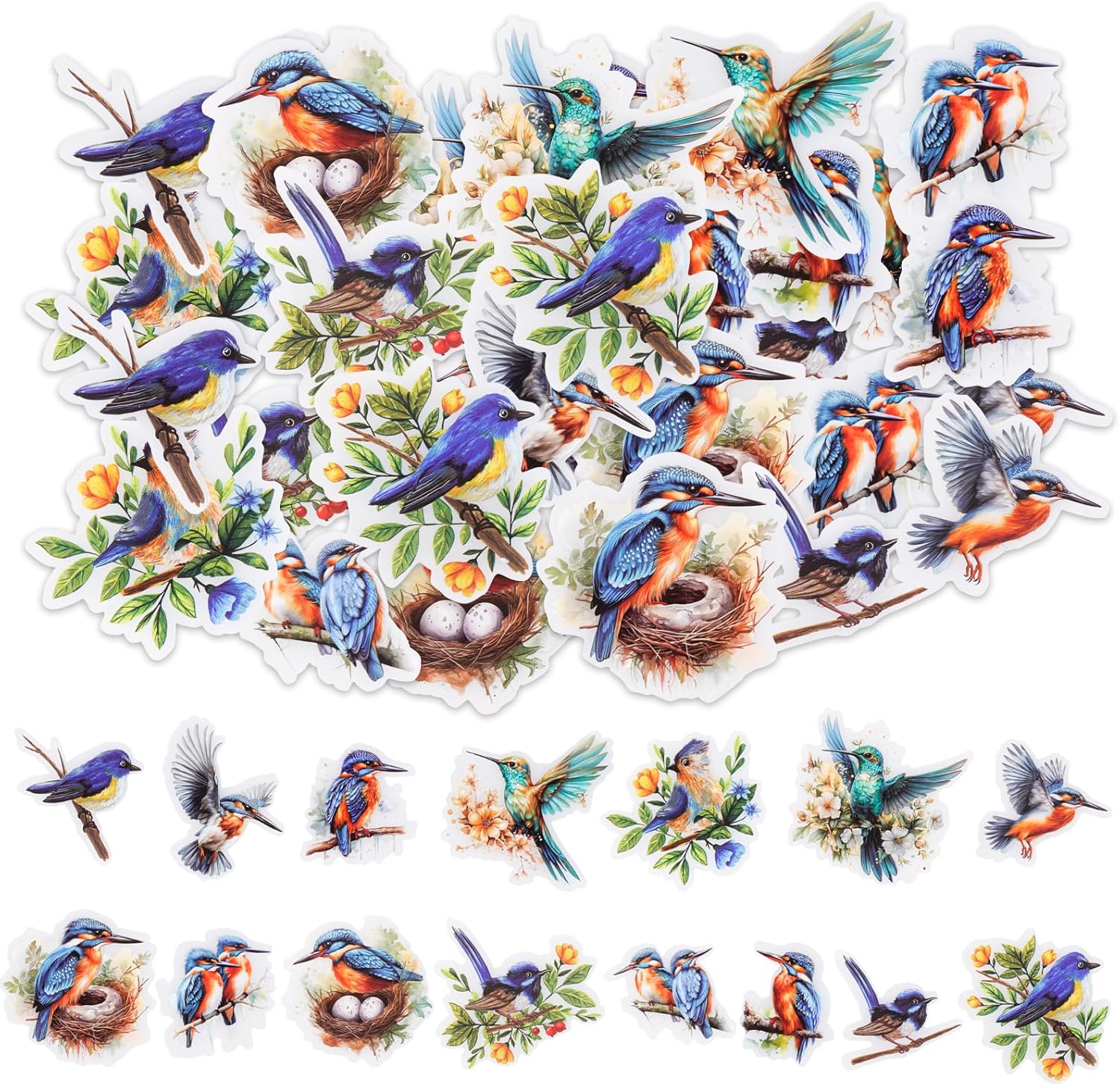 30PCS Blue Robin Bird Stickers,Cute Fly Bird PET Transparent Stickers ...