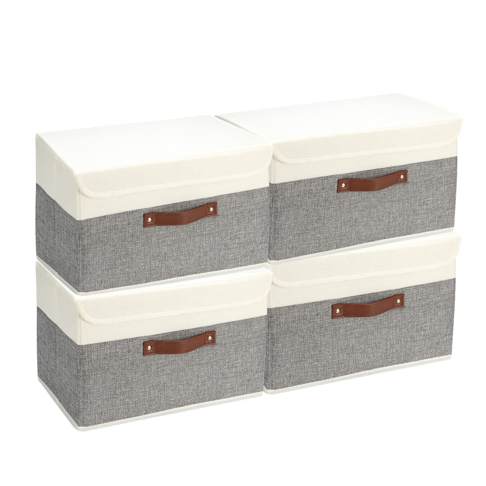 4 Pack Decorative Storage Bins Containers Fabric Bins with Lids Storage ...