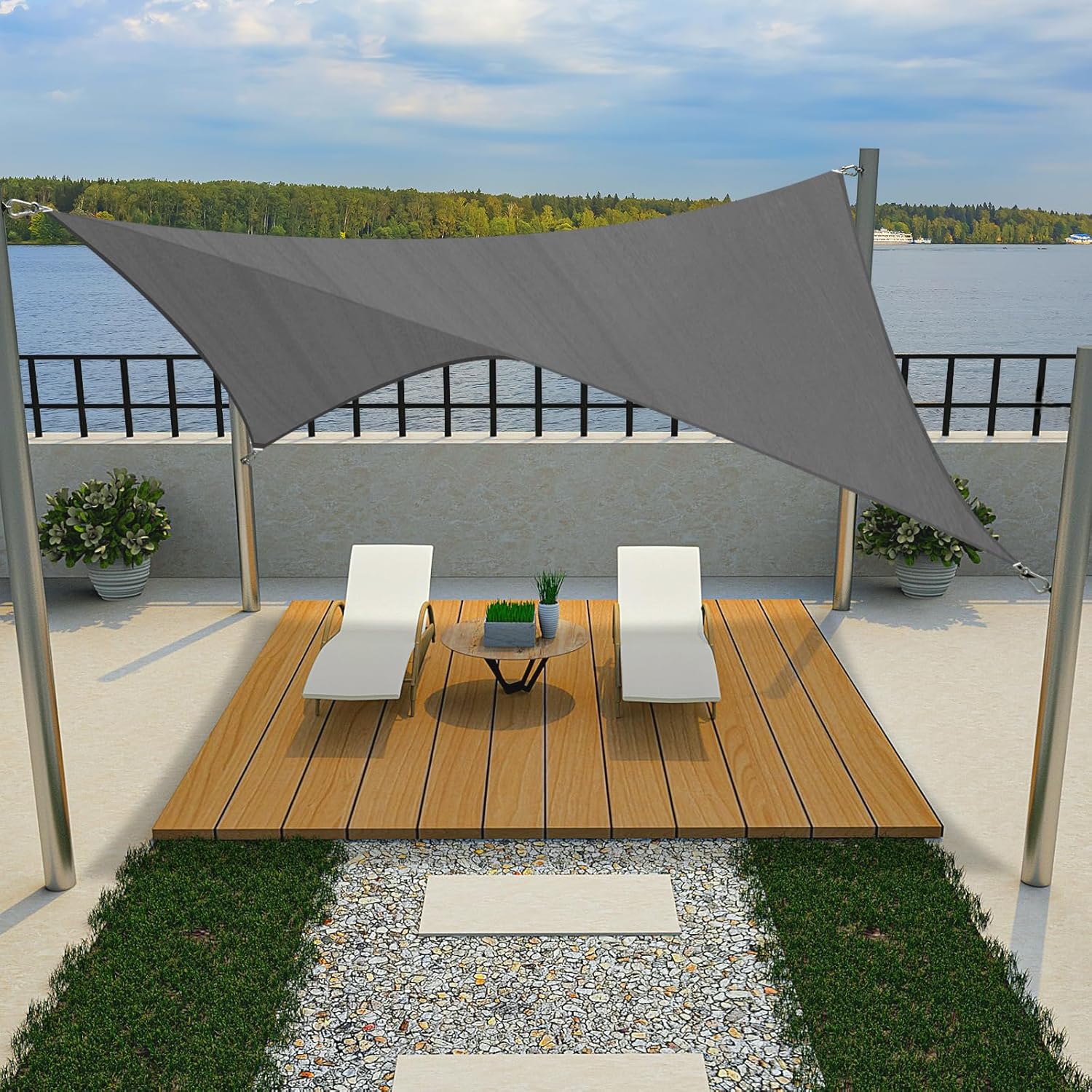 Amazon.com : KANAGAWA Sun Shade Sail Curved 26'X26' Dark Grey Rectangle ...