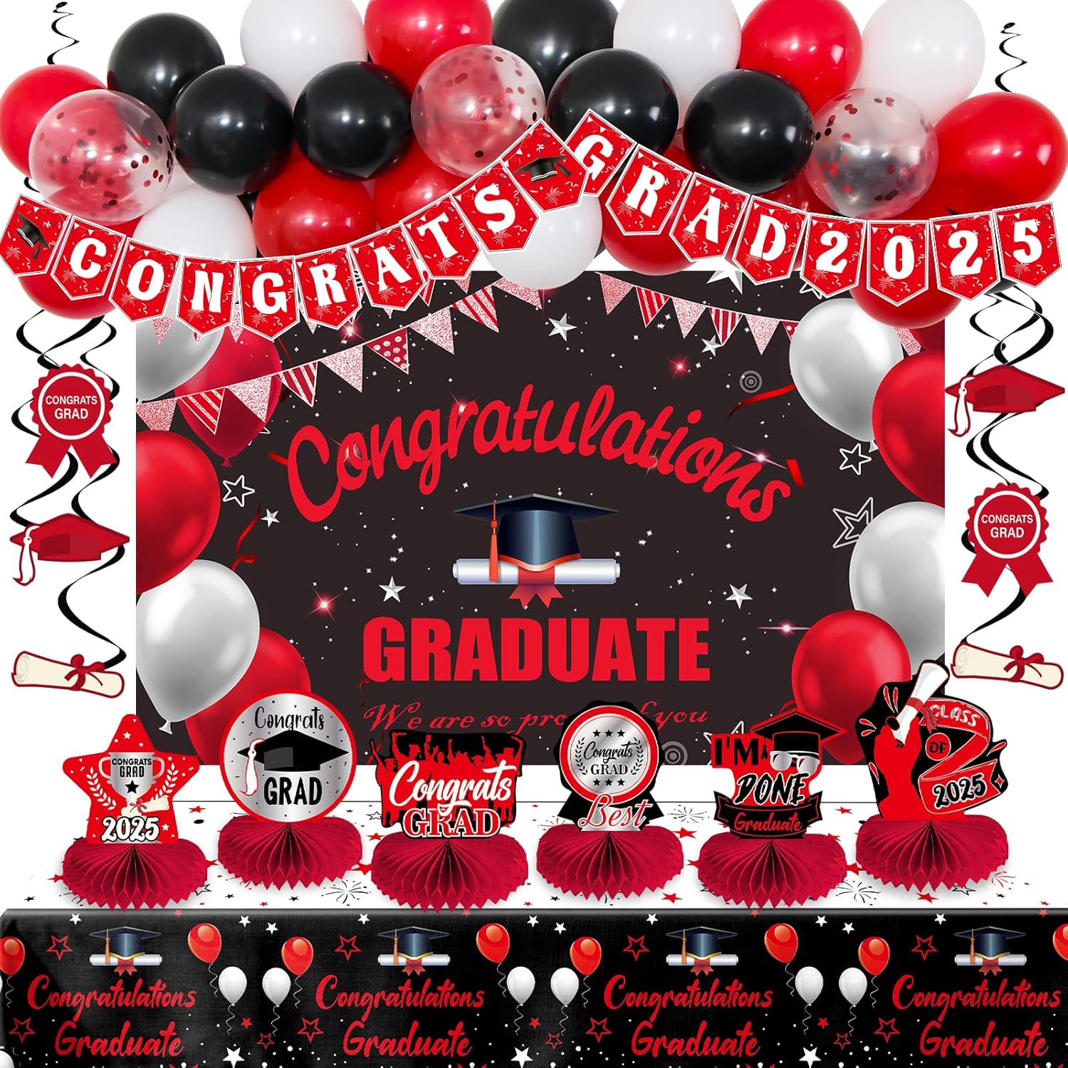 Amazon.com: Red and Black Graduation Decorations 2025, Class of 2025 ...
