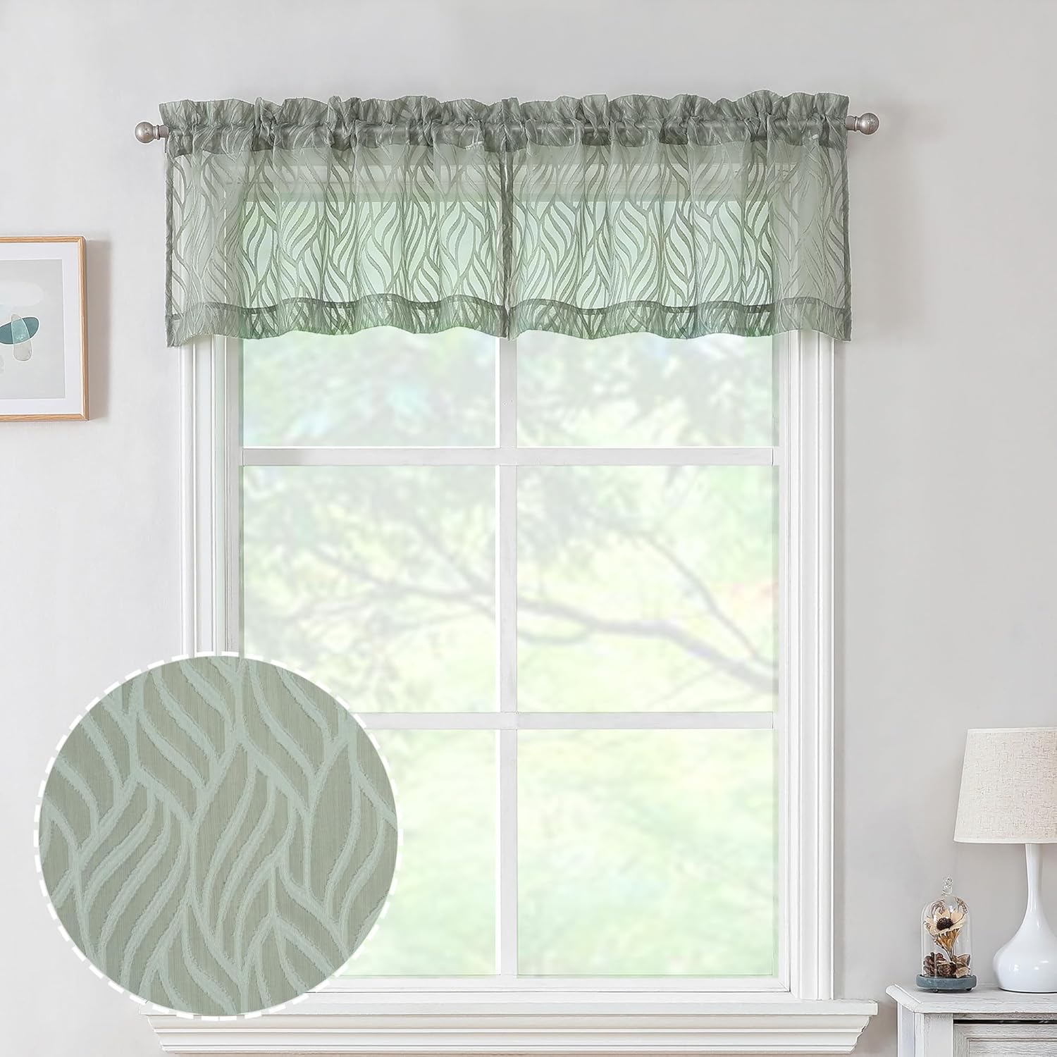 Amazon.com: Chyhomenyc Marilyn 2PCS Sage Green Sheer Valances for ...