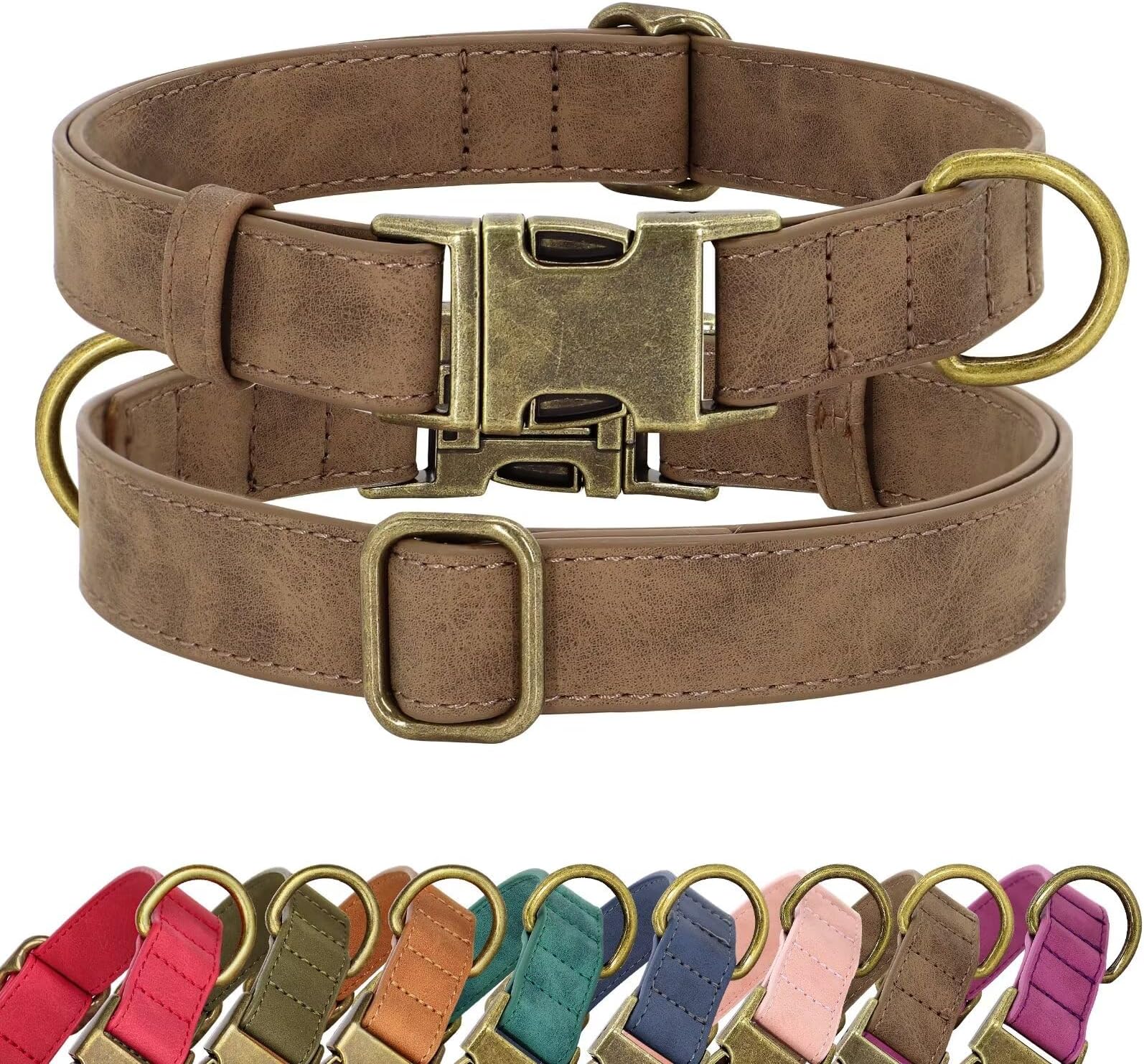 Amazon.com : Basic Classic Luxury Padded Leather Dog Collar - Rust ...