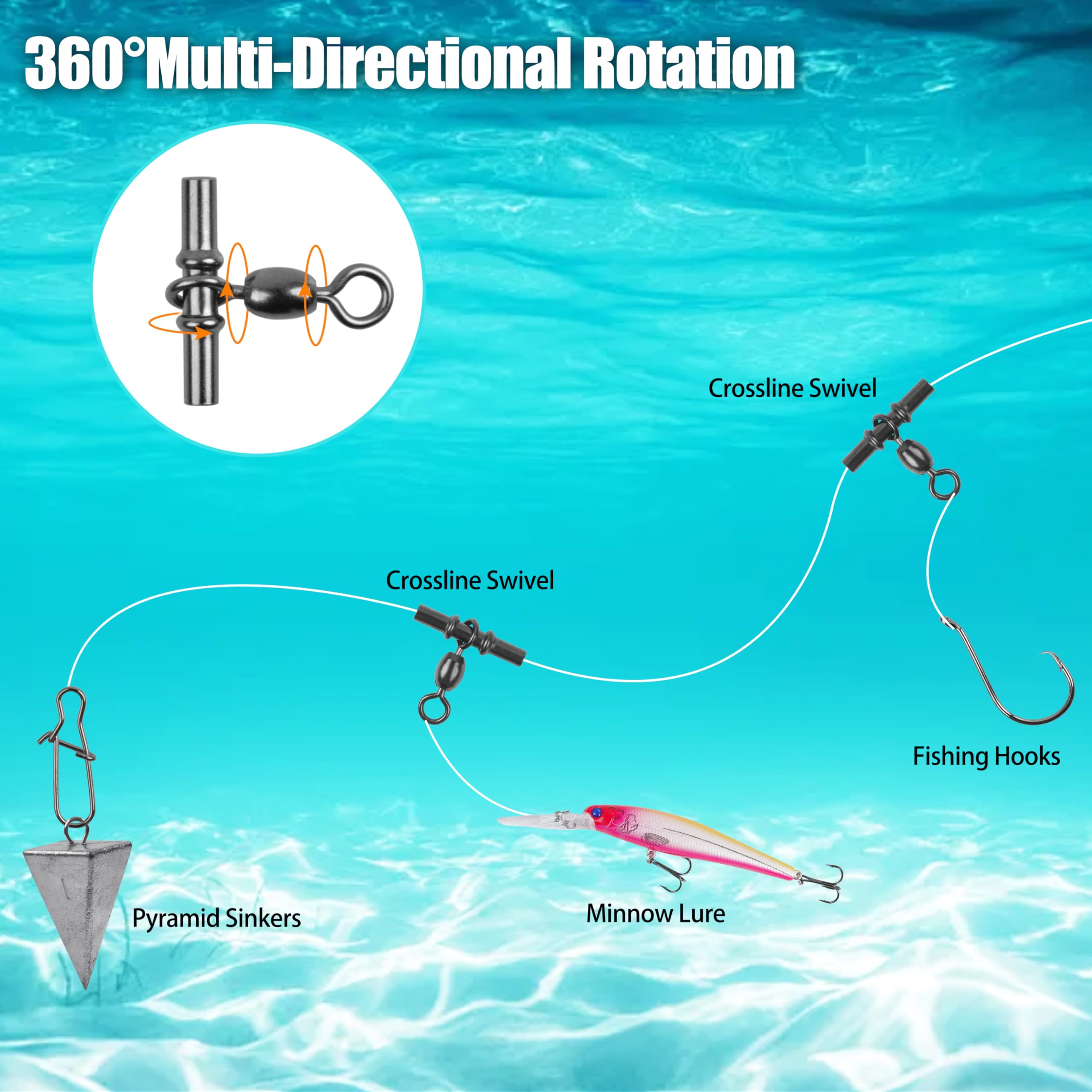 Snapklik.com : Fishing Cross Line 3 Way Swivel, 60pcs T-Shape Sleeve ...