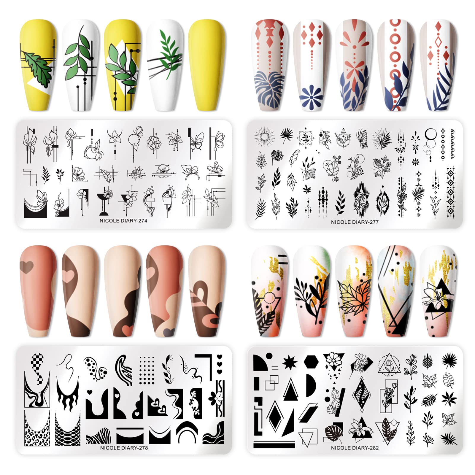 Snapklik.com : Nail Art Stamping Templates Set Flowers Leaves Plant ...