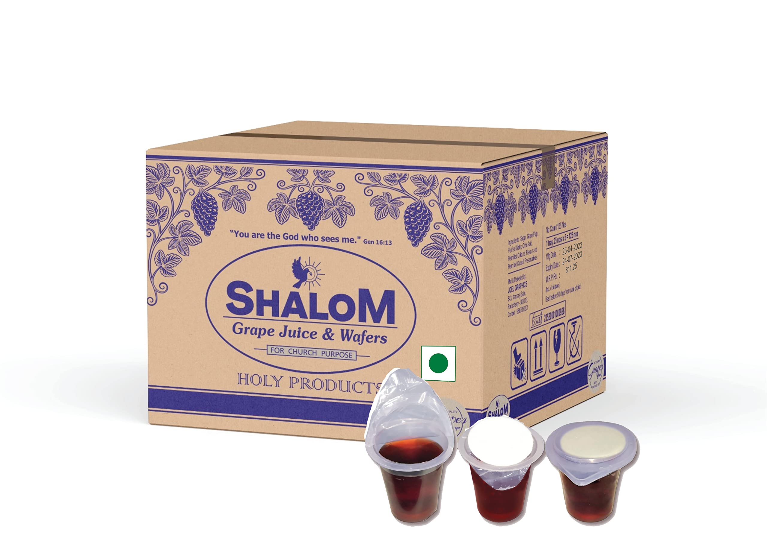 Shalom Grape Juice & Wafer | Pre-Filled Holy Communion Set 500 Cups ...