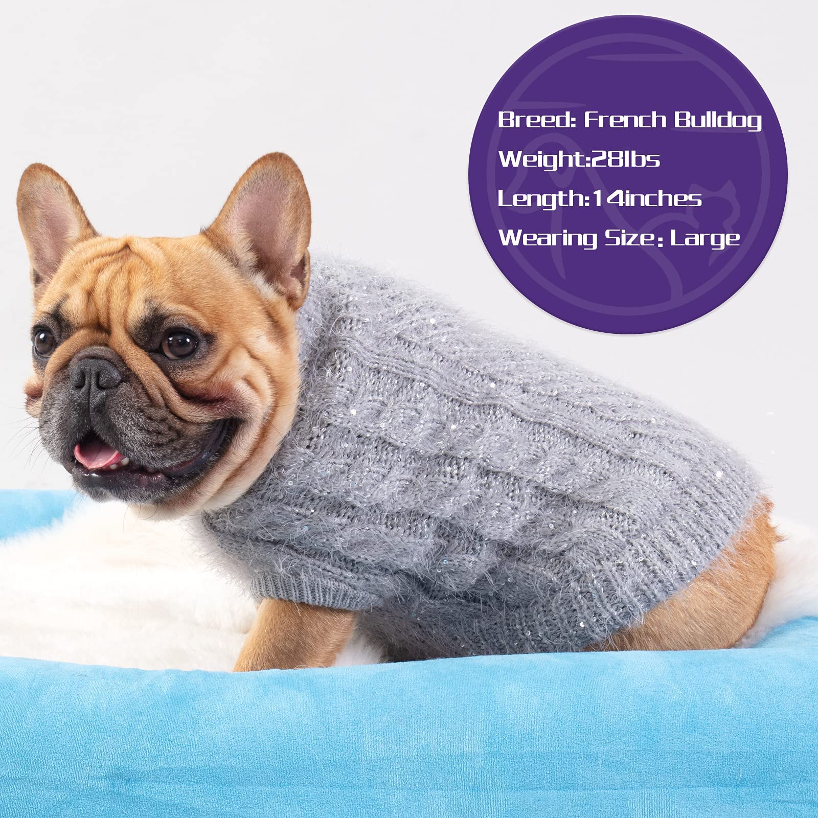 cyeollo Dog Sweater Pullover Knitted Turtleneck Sweaters with Sparkly ...