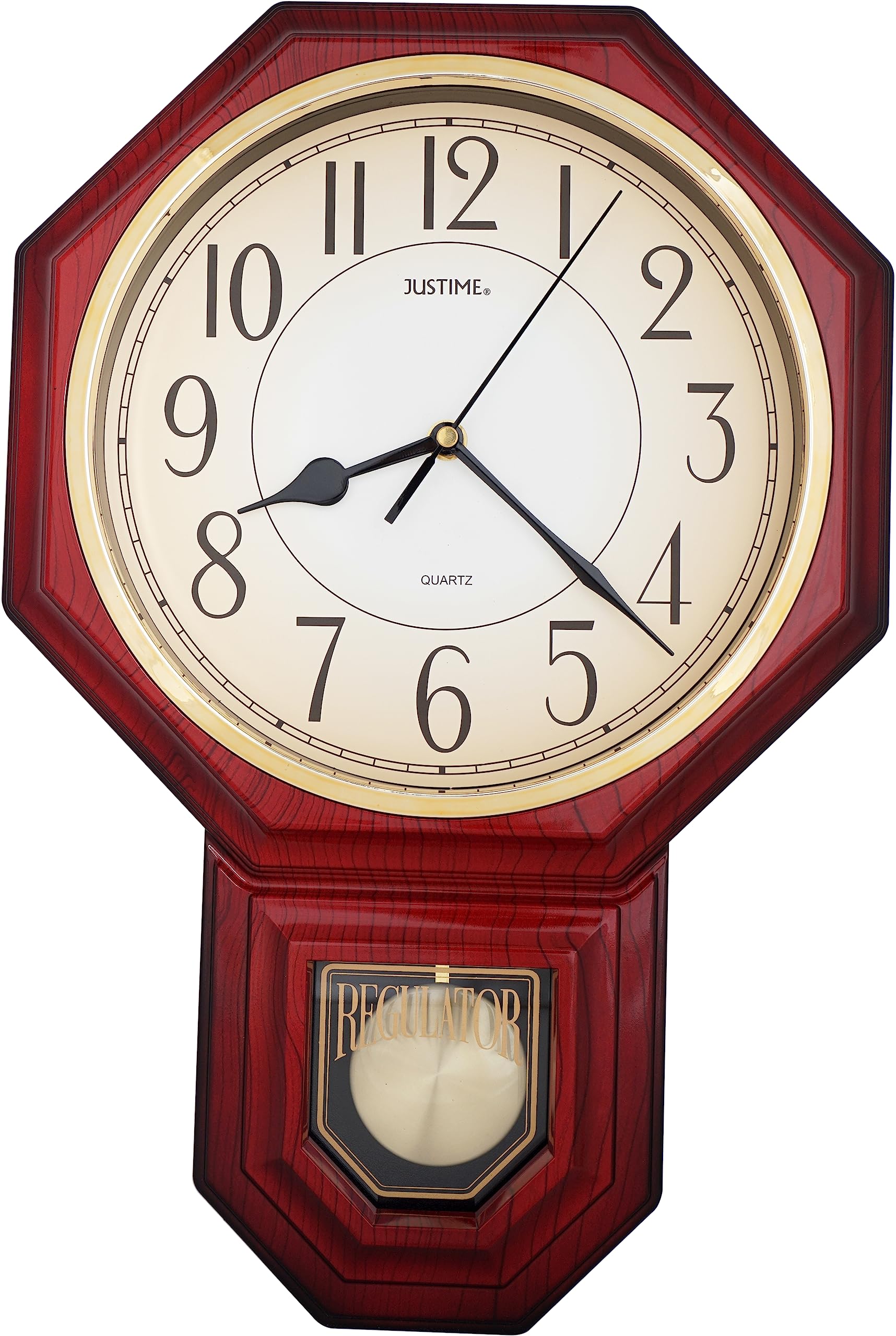 JUSTIME Traditional Schoolhouse Arabic Pendulum Wall Clock Chimes ...