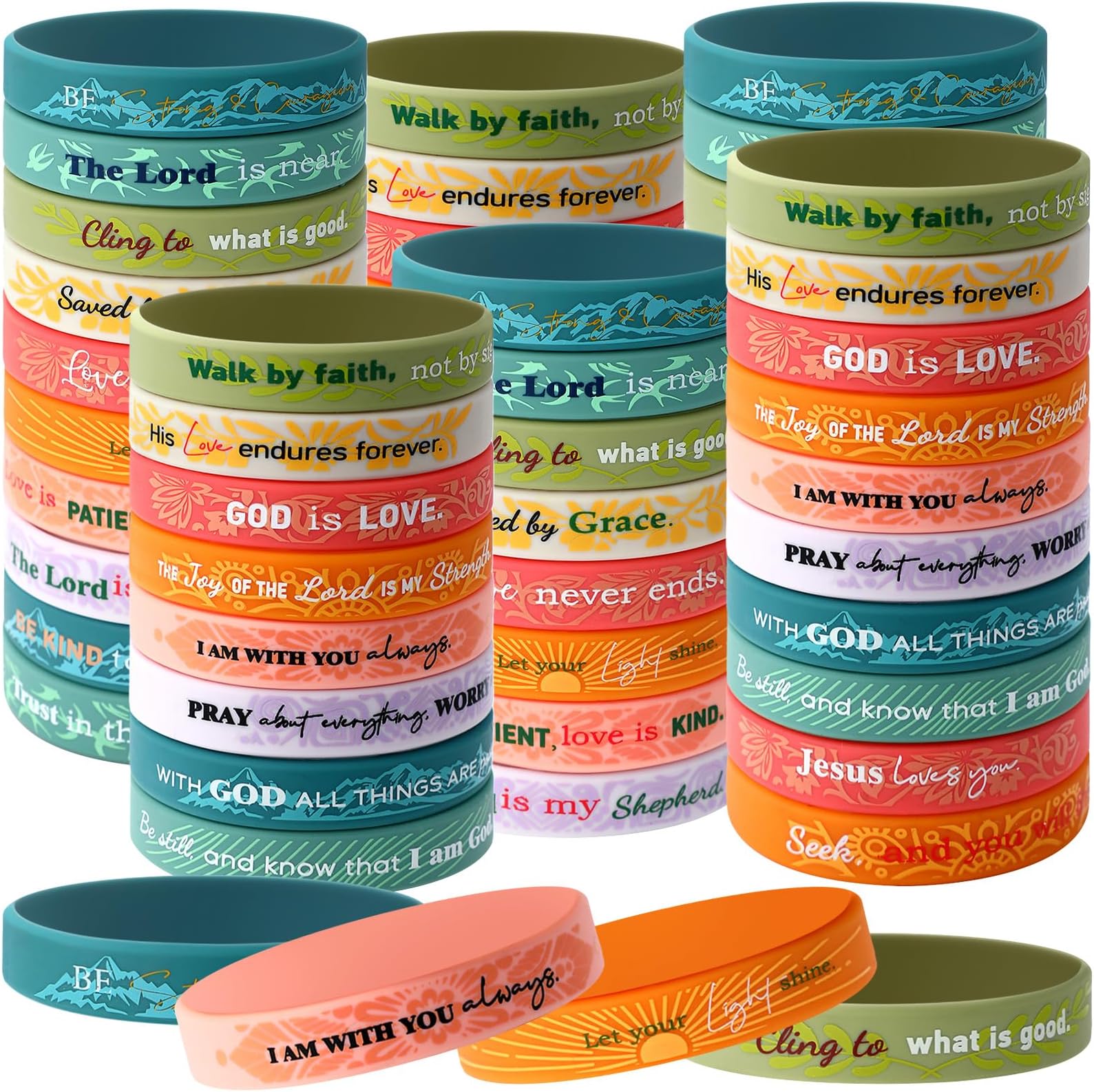 Amazon.com: Bucherry 120 Pcs Rubber Bible Verse Wristbands Religious ...