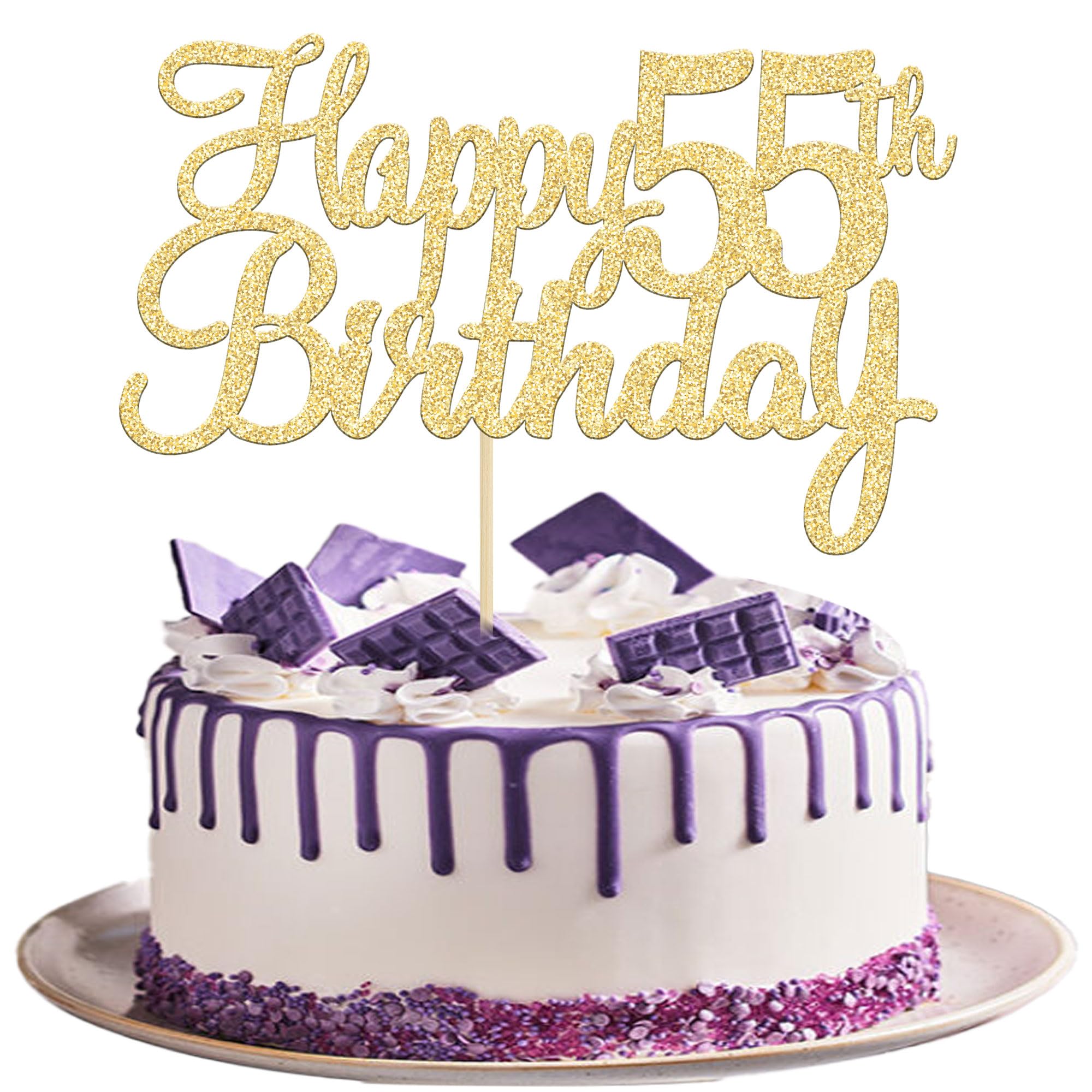 Amazon.com: Gyufise 1Pc Happy 55th Birthday Cake Topper Glitter 55th ...