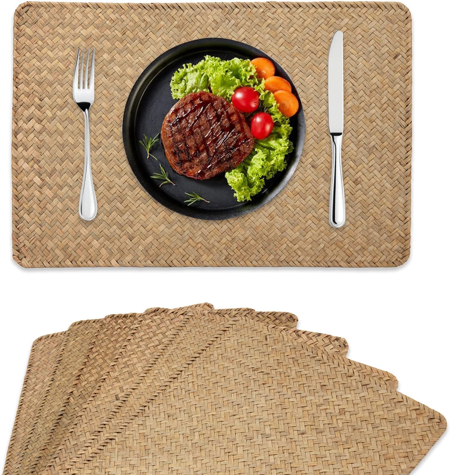 Amazon.com: Rattan Placemats Rectangle, Woven Placemats Set of 6 ...