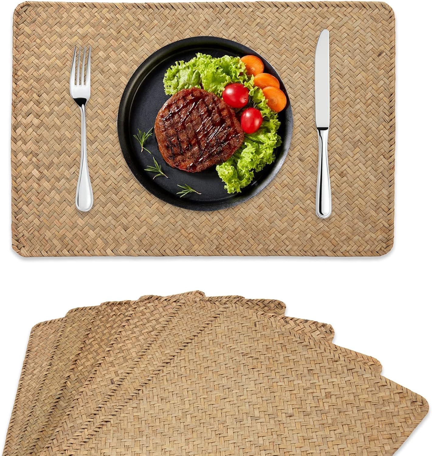 Amazon.com: Rattan Placemats Rectangle, Woven Placemats Set of 6 ...