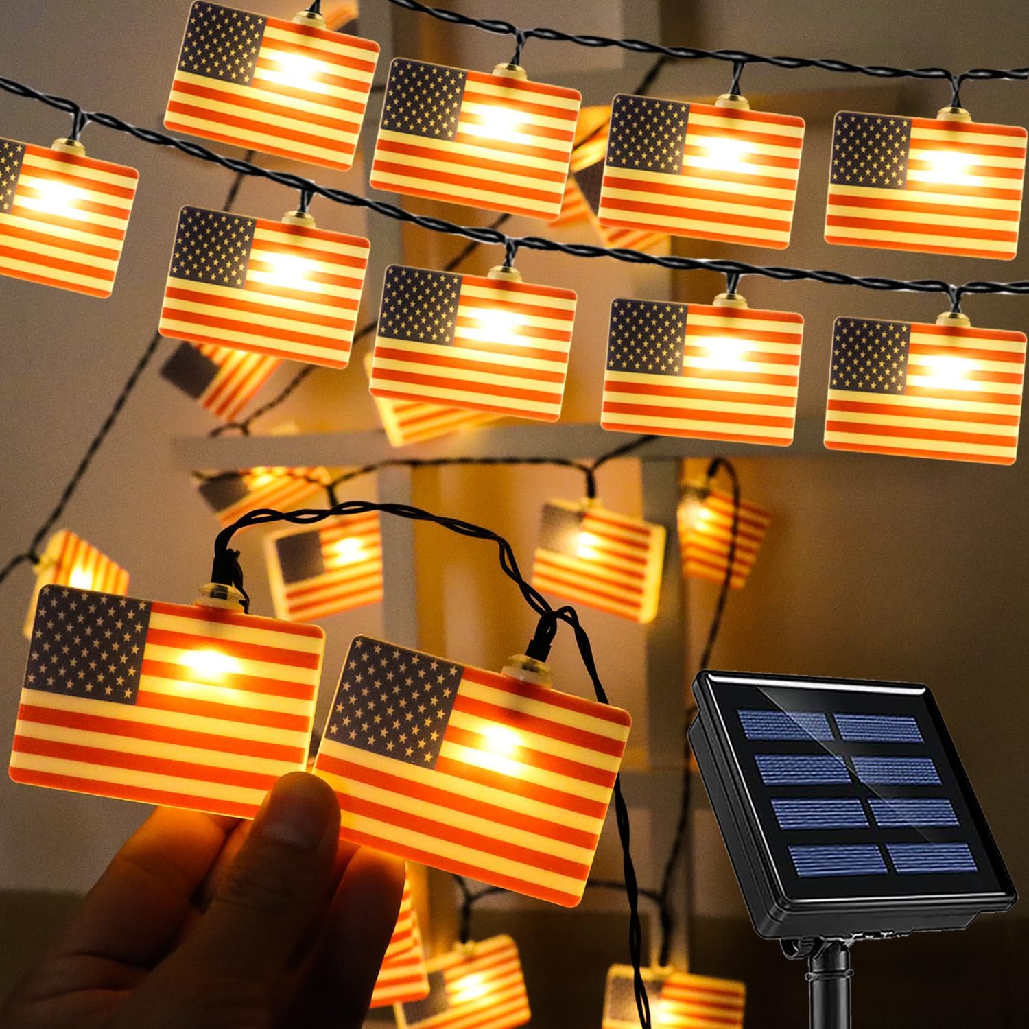 Upgraded 4th of July Decorations- 30 Big American Flag Solar String ...