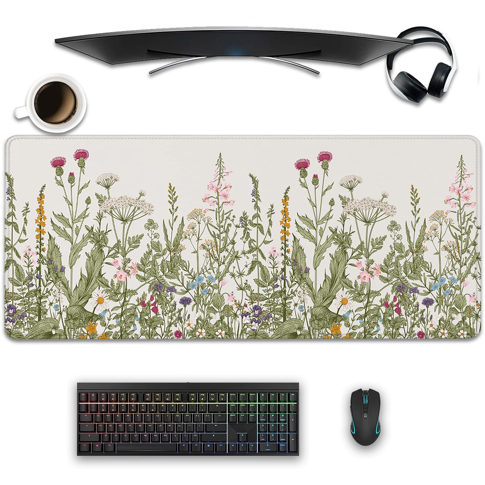 Amazon.com : Flower Desktop Mouse Pad Large,Abstract White Desktop Pad ...