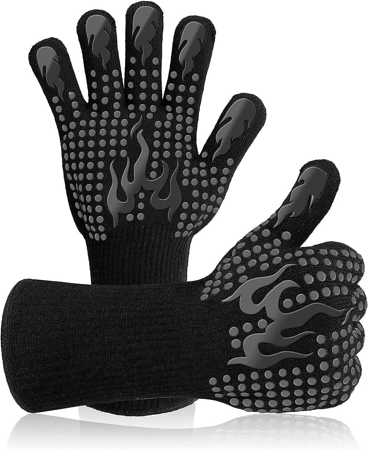 BBQ Gloves, Oven Mitts Grilling Gloves - 1472℉ Extreme Heat Resistant Oven Gloves with Fingers ...