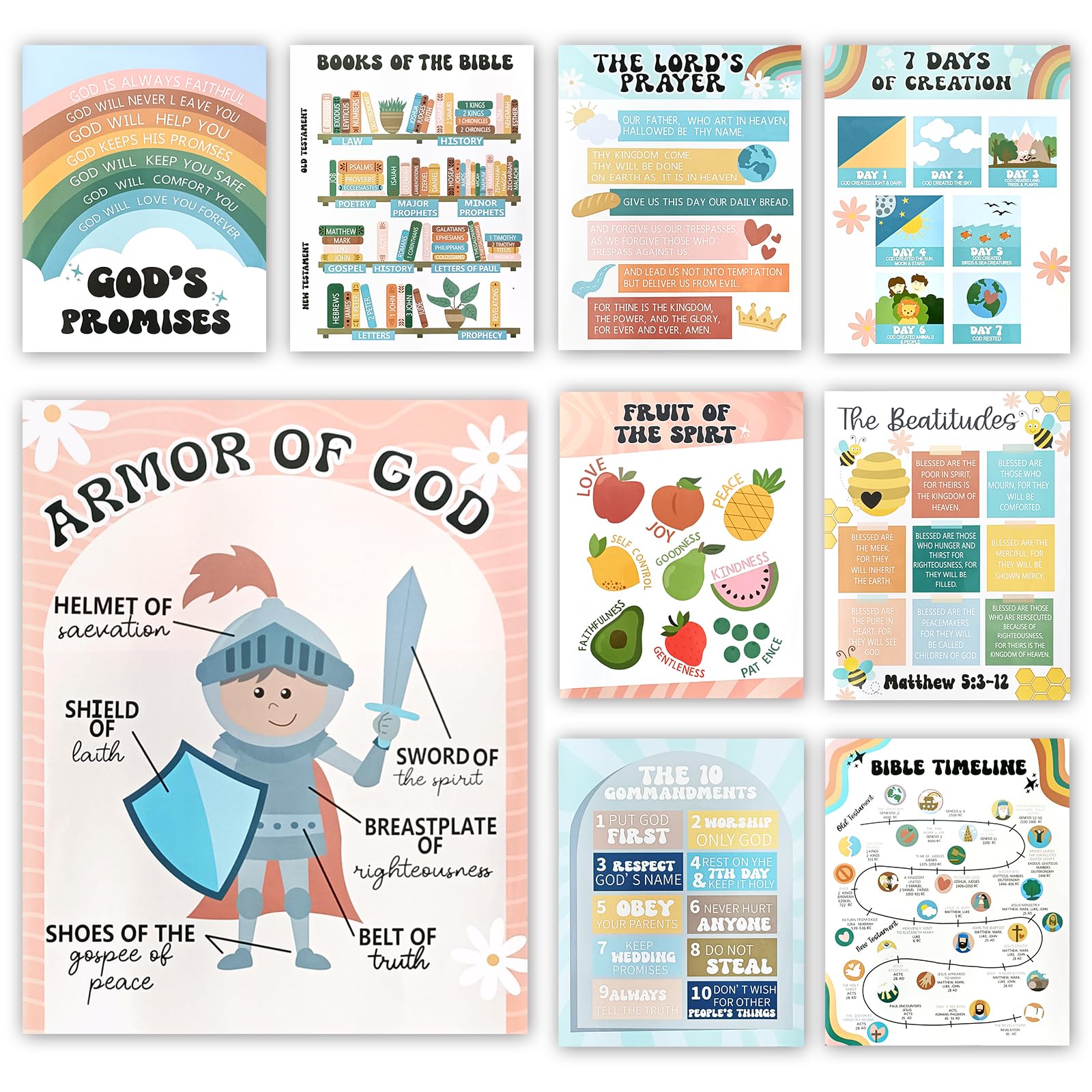Yoiyini 9 Bible Posters For Kids 11x14in Sunday School Decorations ...