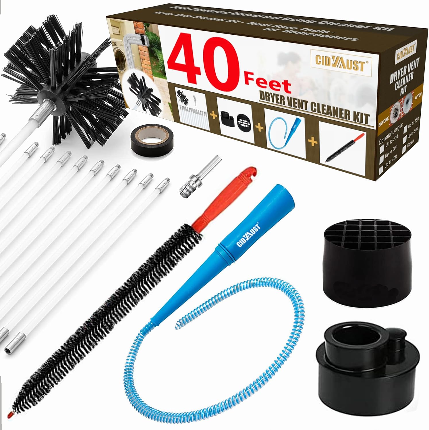 CIDYAUST Dryer Vent Cleaning Kit 4-Pack Extend 40ft, Lint Remover Clear ...