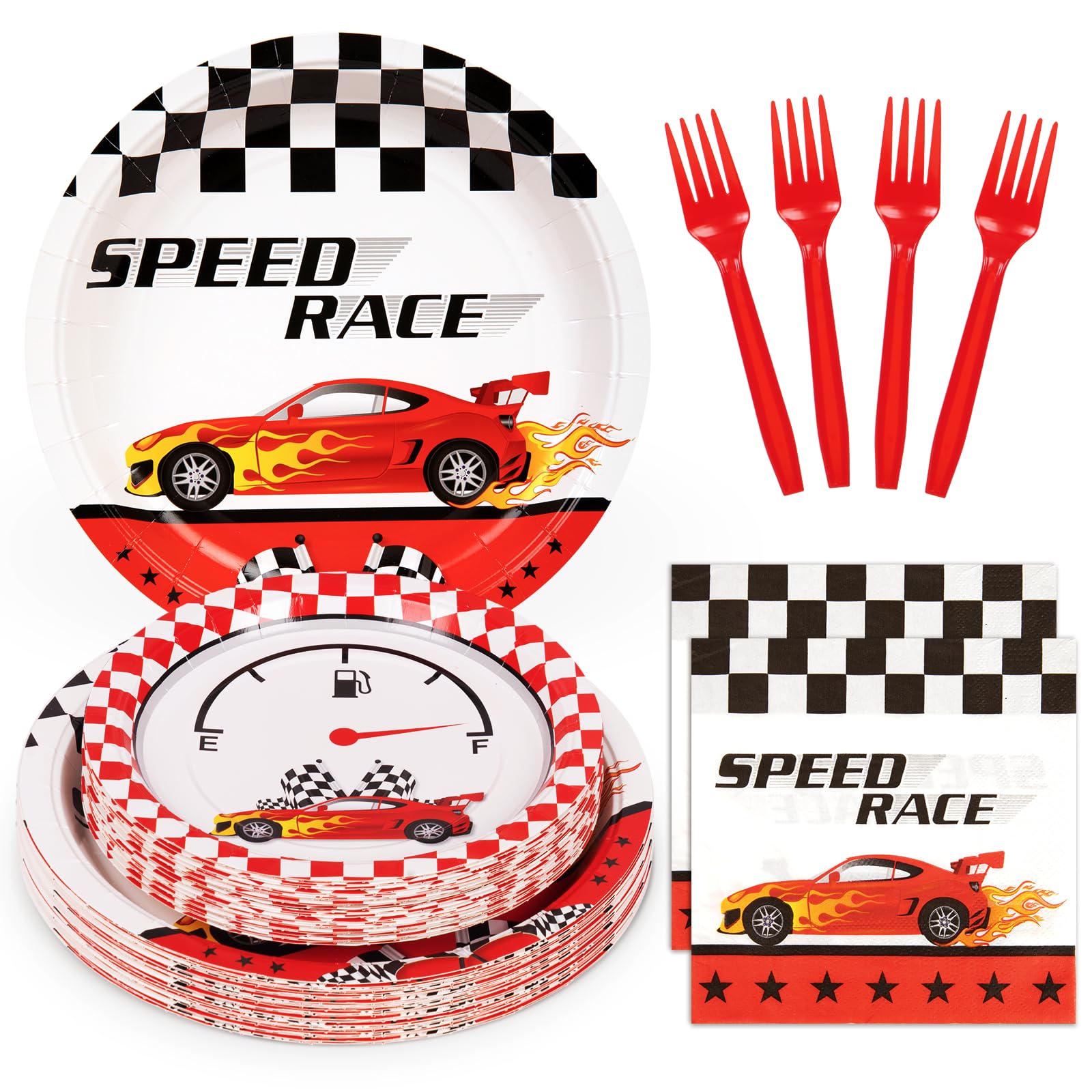 Amazon.com: DECORLIFE 96 Pcs Race Car Plates and Napkins, Race Car ...