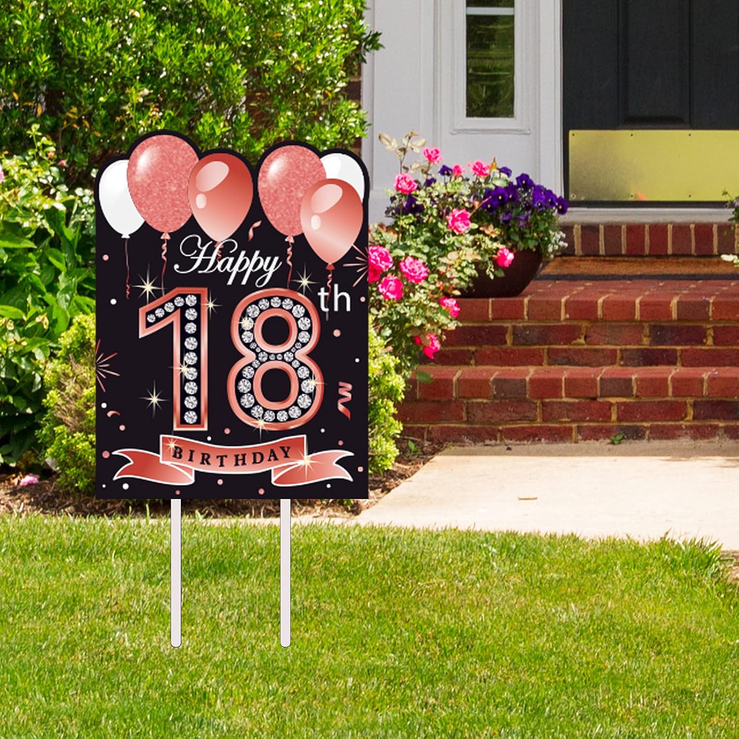 Amazon.com: Large Happy 18th Birthday Party Yard Sign Rose Gold 18 ...