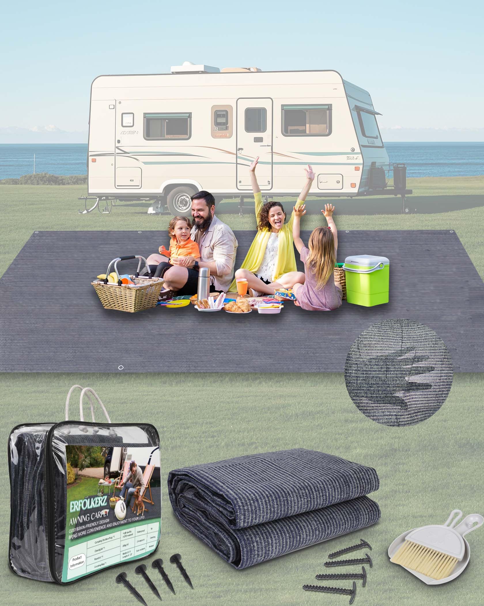 Amazon.com: Erfolkerz Awning Carpet HDPE Outdoor RV Rug,Blue-Grey 9'*12 ...