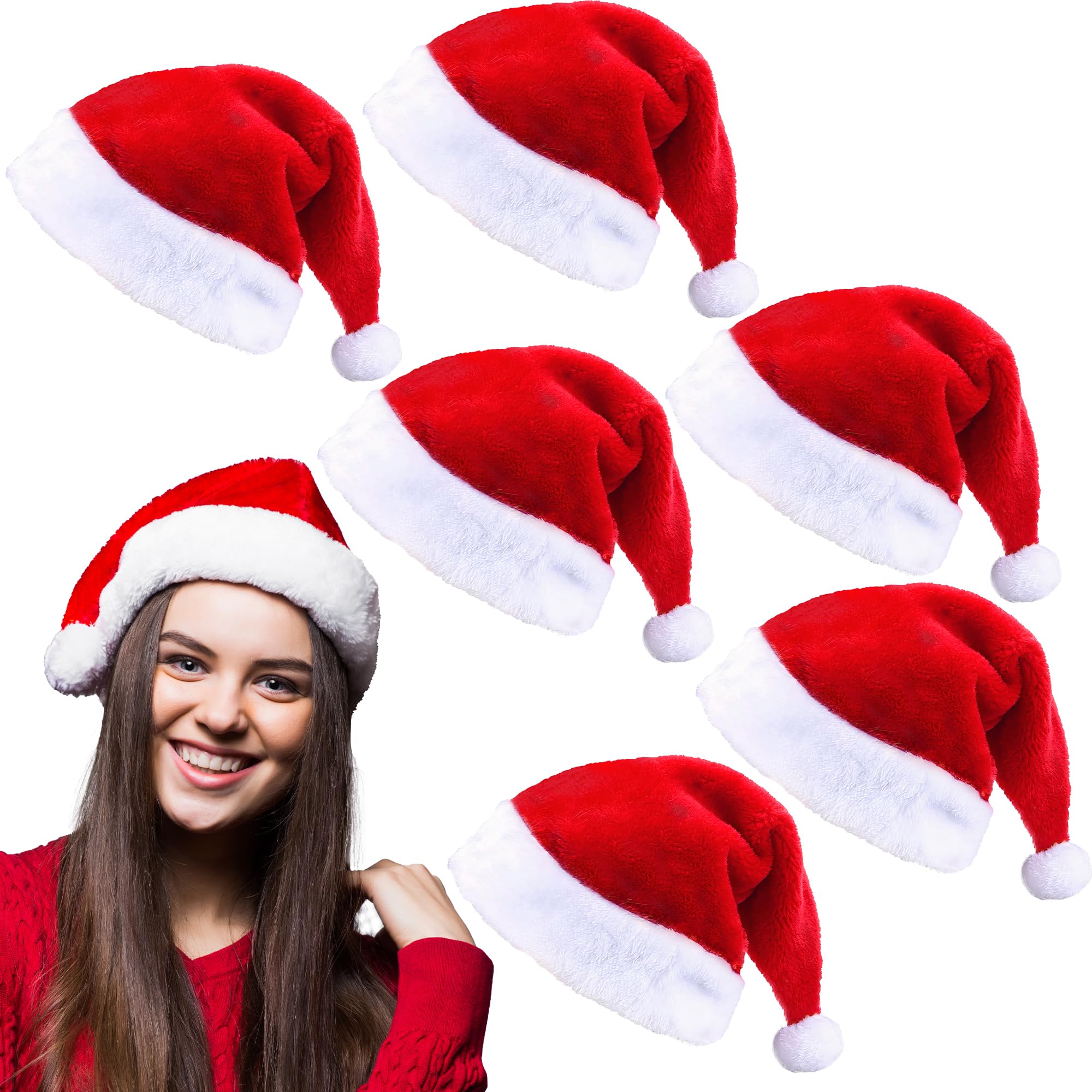 Amazon.com: KatchOn, Christmas Santa Hats Adult - Pack of 6 | Fluffy ...