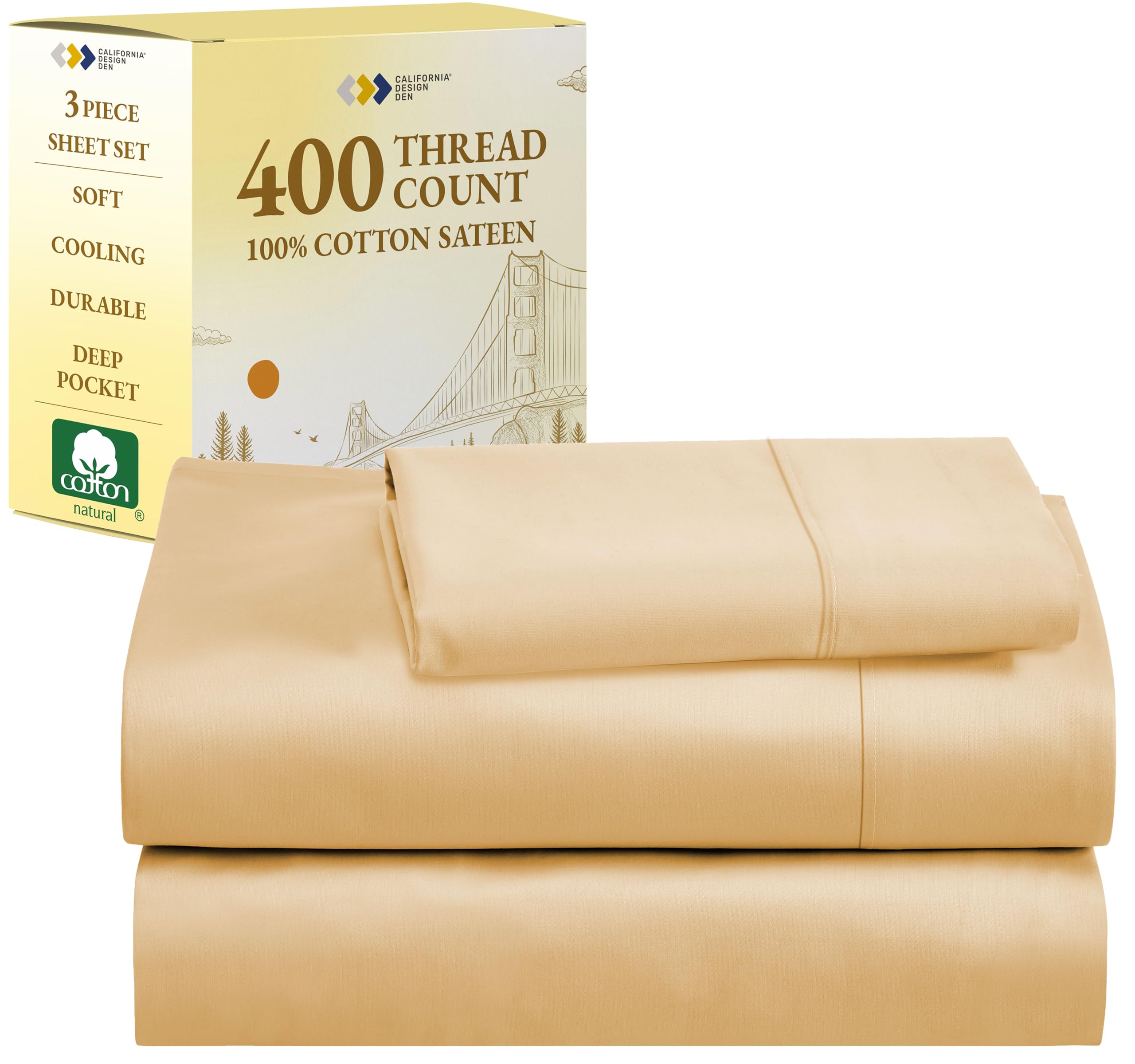 Amazon.com: California Design Den Beige Twin XL Sheets Set, 400 Thread ...