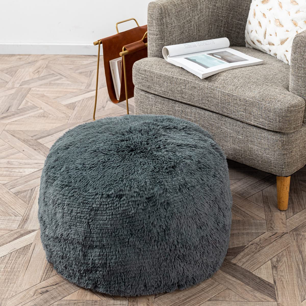 Fur Ottoman Stool Unstuffed ,Footstool Cover, Floor Pouf(NO Filler ...