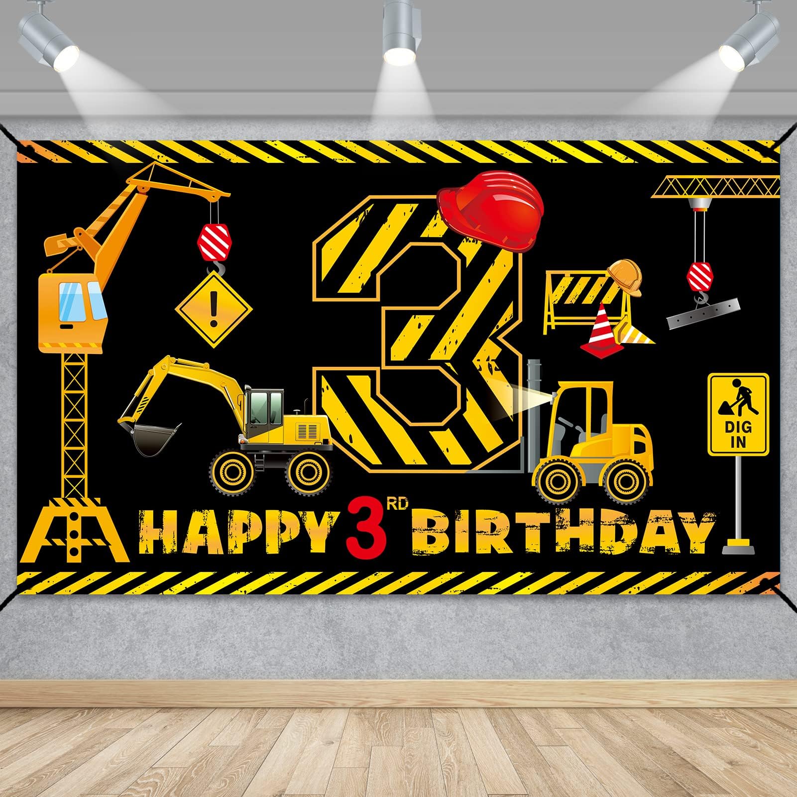 Amazon.com: Large Construction Vehicle Happy Birthday Banner Baby Boy ...