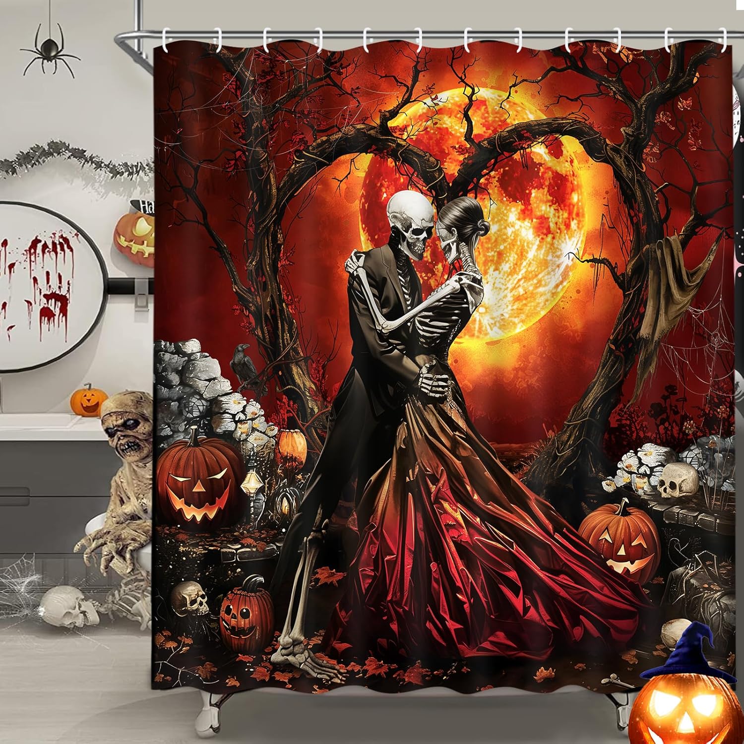 Amazon.com: Likiyol Halloween Shower Curtain Horror Skeleton Dance ...