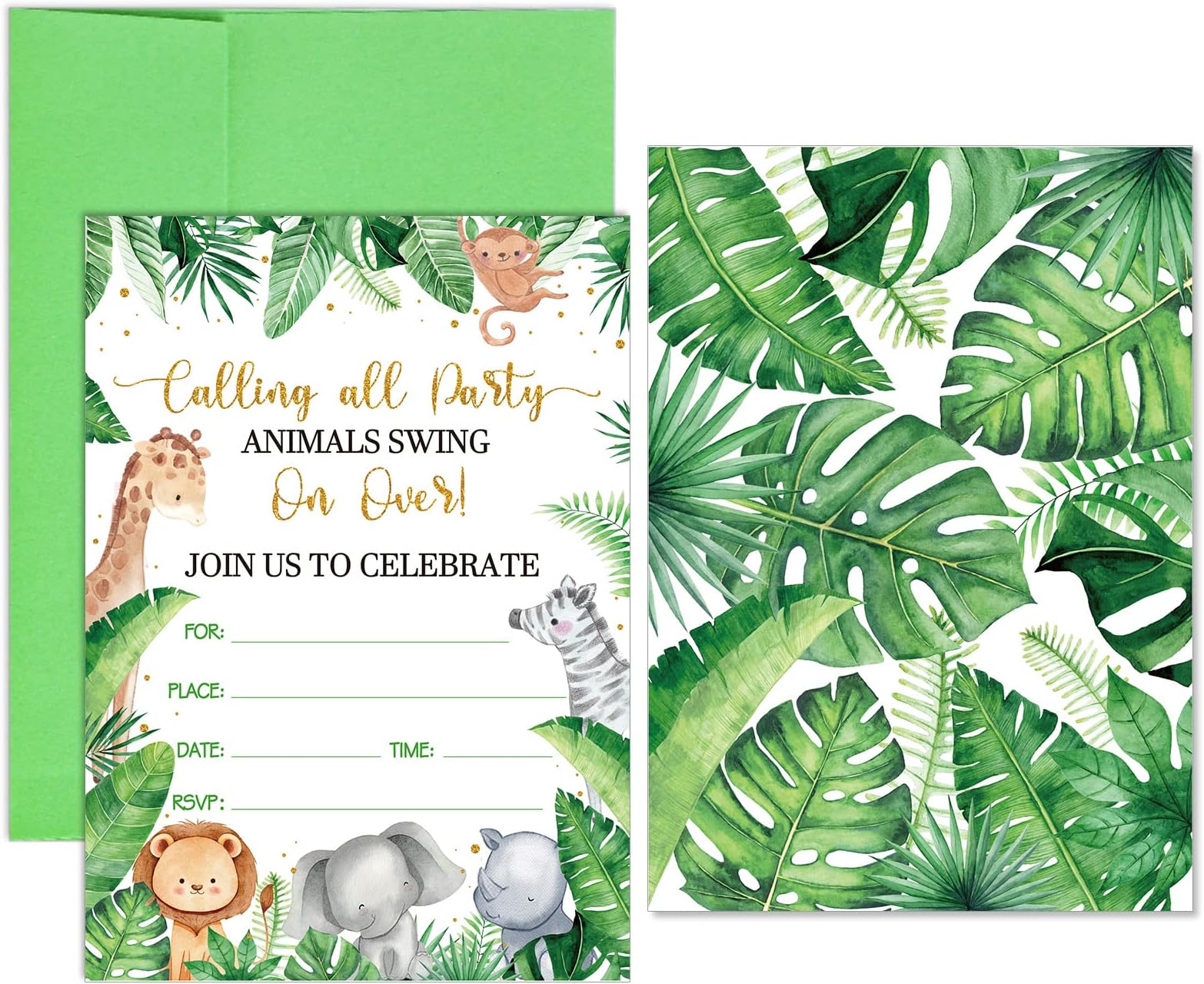 Faccito 24 Pcs Jungle Animals Birthday Party Invitations Jungle Baby ...