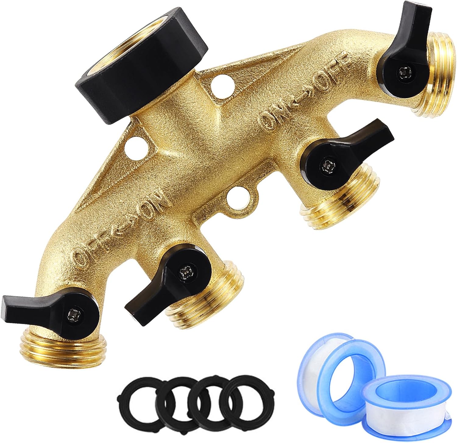 Amazon.com: 4 Way Brass Garden Hose Splitter Heavy Duty Garden Tap Hose ...