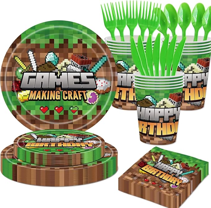 Amazon.com: Pixel Birthday Party Supplies Serves 16, Gamer Party ...