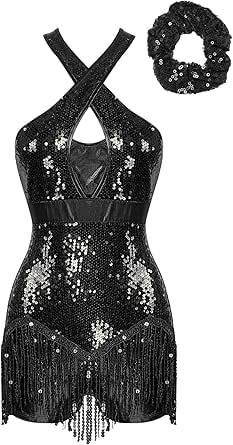 Amazon.com: Jizyo Women's Sequins Tassel Dance Leotards for Latin Jazz ...