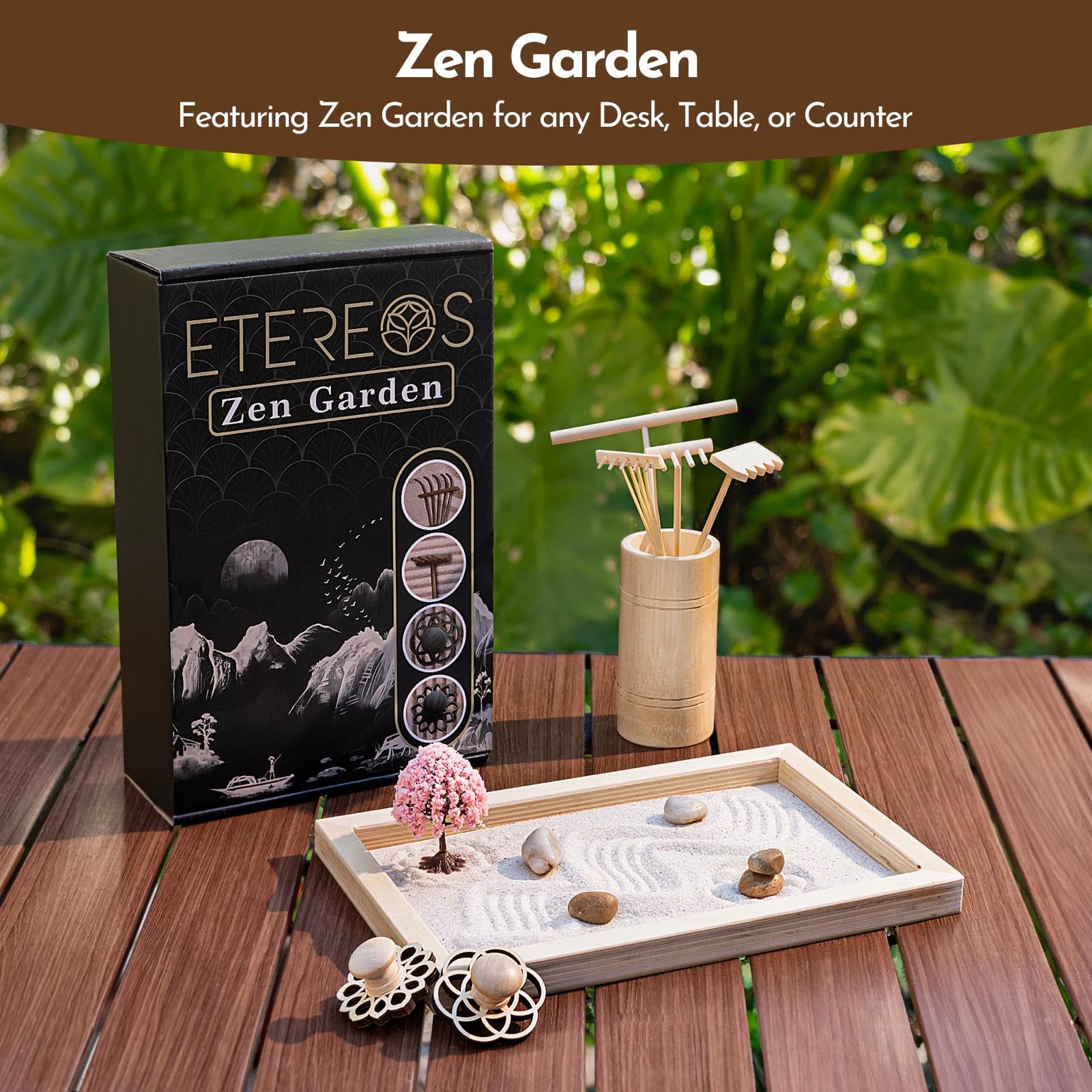Zen Rock Tray Centerpiece Tebru Mini Meditation Zen Garden Kit,