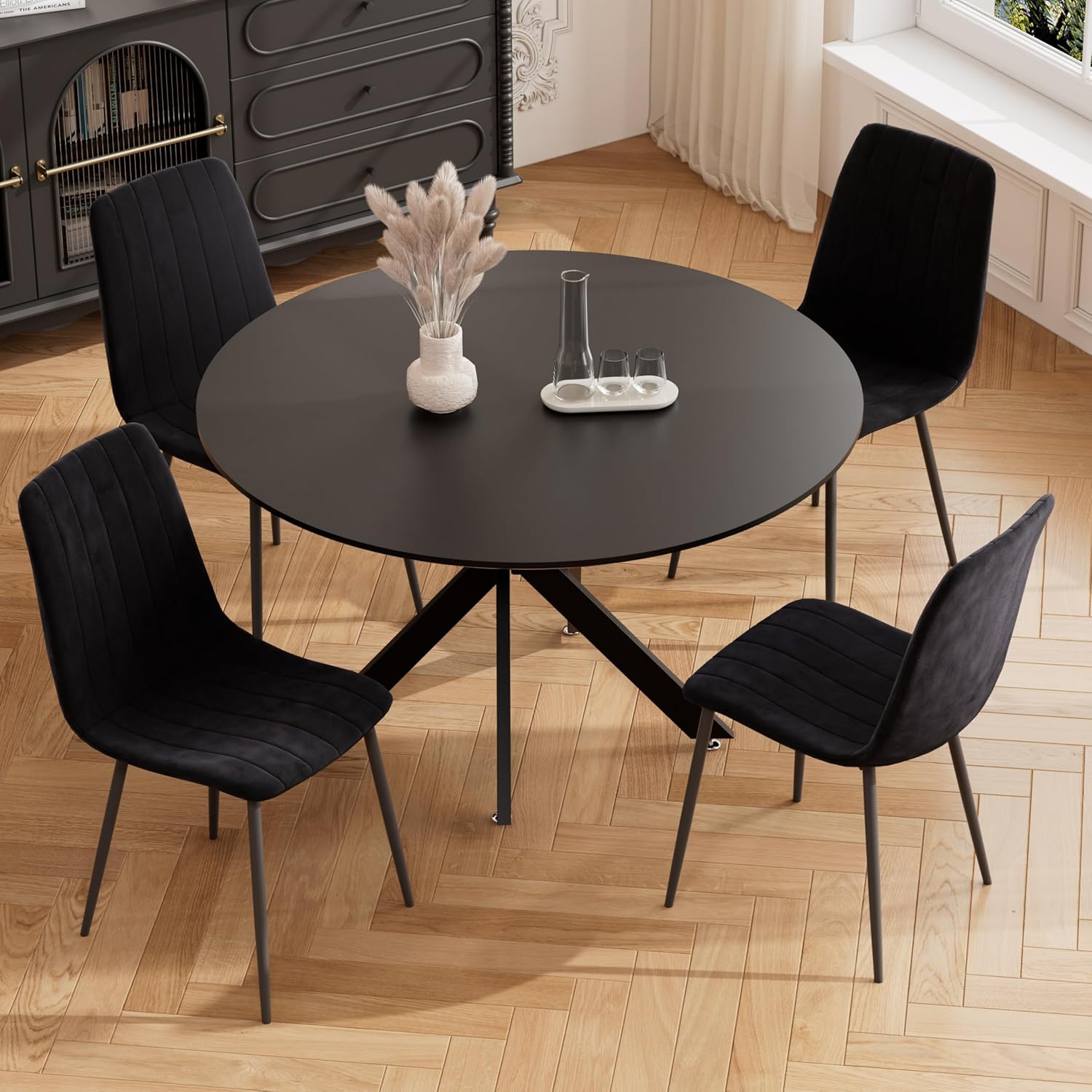 Amazon.com - RGZ 42" Round Table Set for 4, 5 PCS Modern Wooden Circle ...