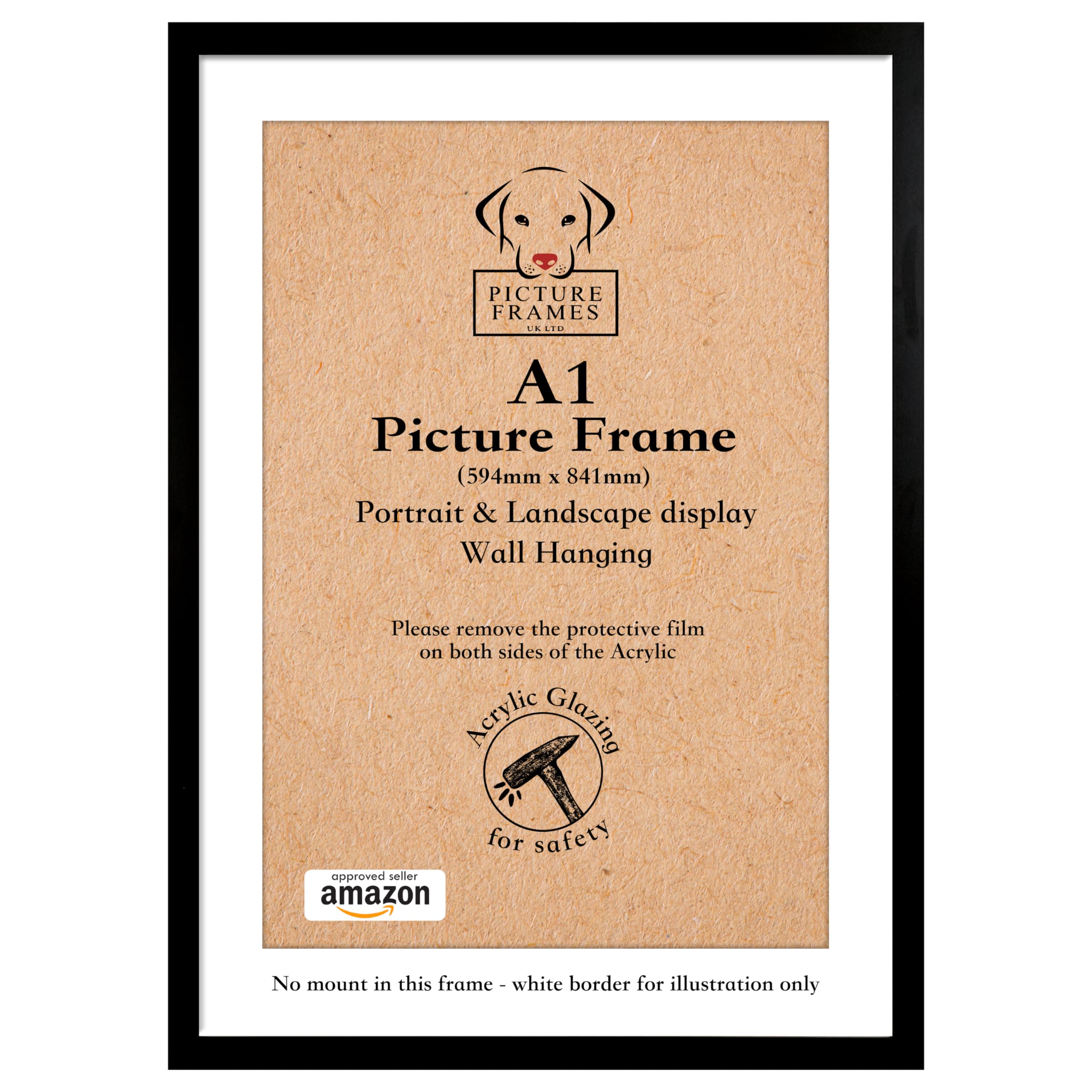 A1 Black Picture Frame, A1 Poster Frame, 59.4 x 84cm Frame, Perspex ...