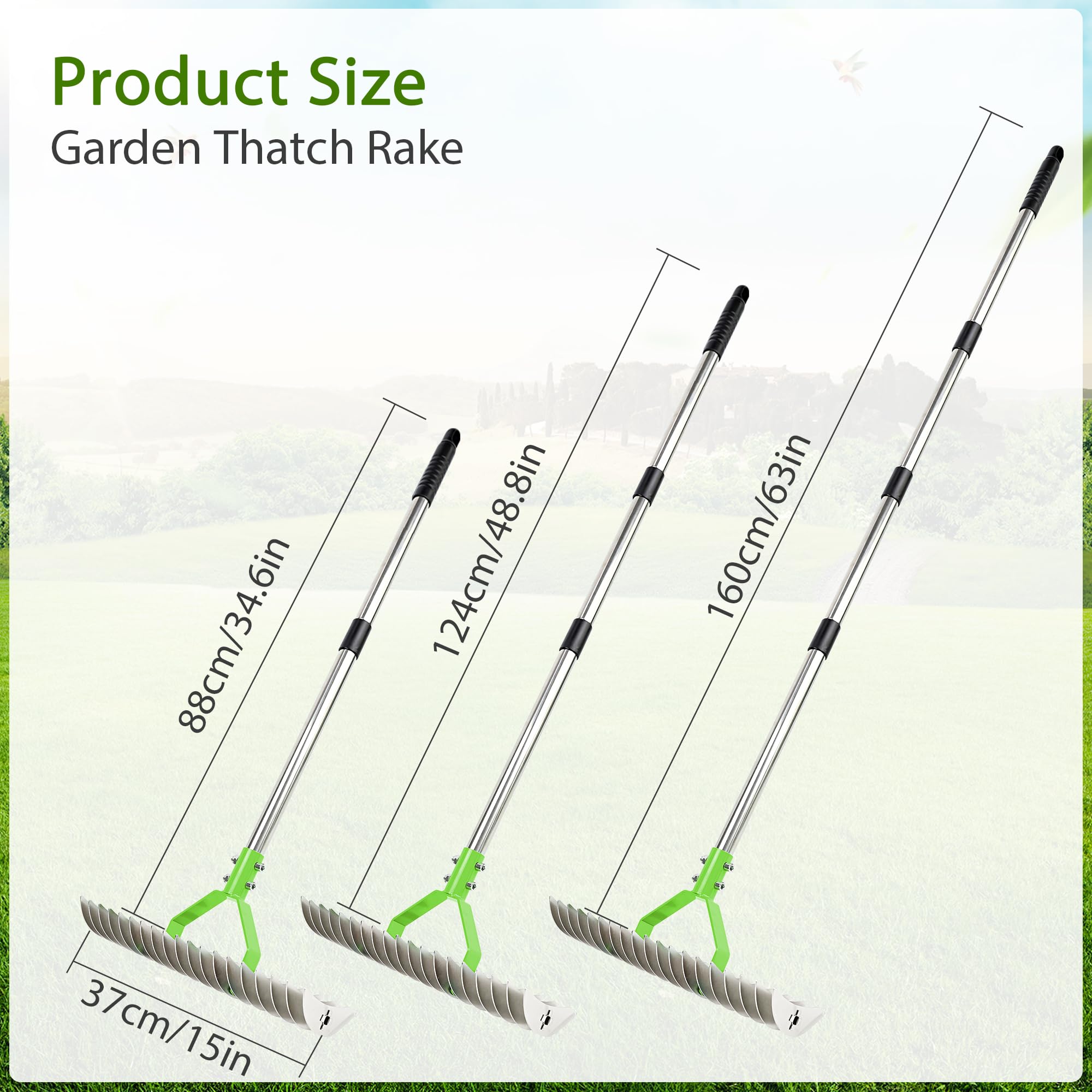Snapklik.com : Thatch Rake, 15 Inch Wide Dethatcher Rake, Robust Lawn ...