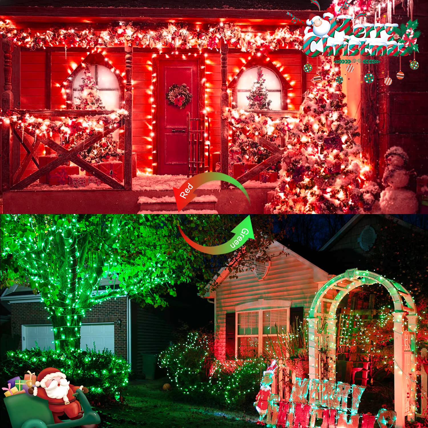 Snapklik.com : 100 LED Red & Green Christmas Lights Plug In, Christmas ...