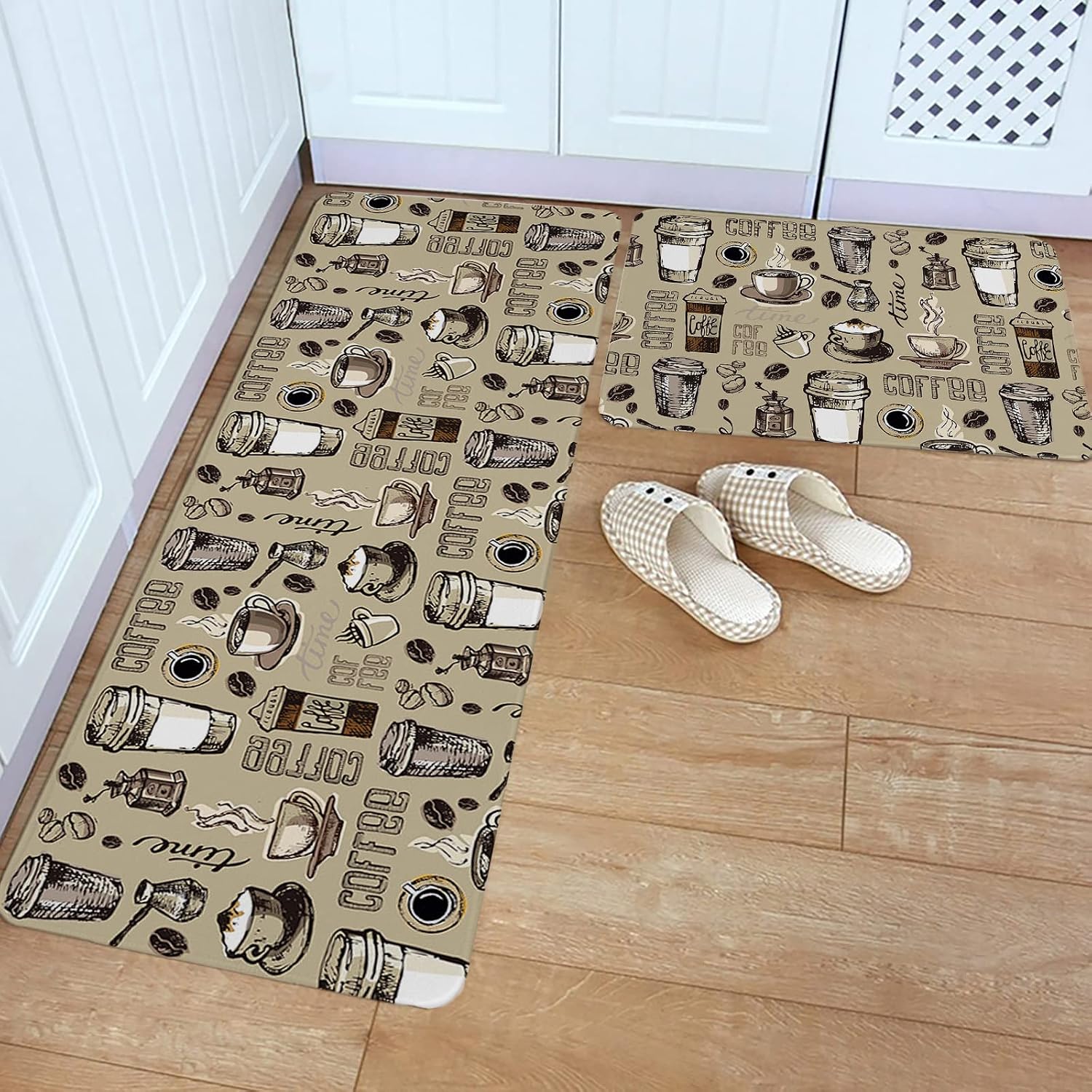 Amazon.com: Coffee Kitchen Rugs and Mats Set of 2 Pieces, Bean Plastic ...