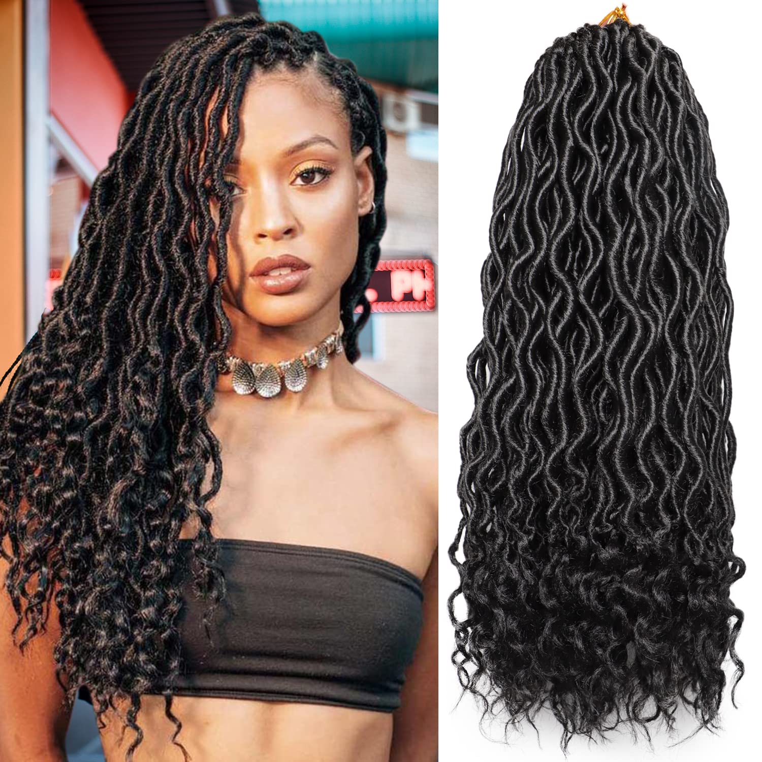 Snapklik.com : Goddess Locs Crochet Hair 6 Packs 18 Inch Wavy Curly ...