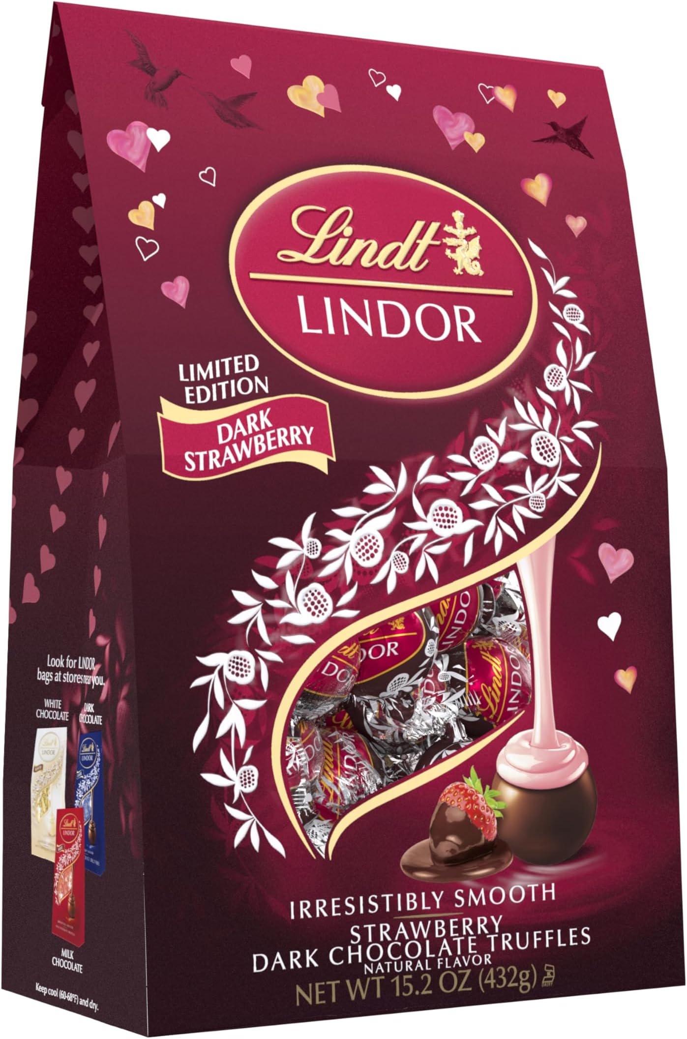 Amazon.com : Lindt LINDOR Strawberry Dark Chocolate Candy Truffles ...