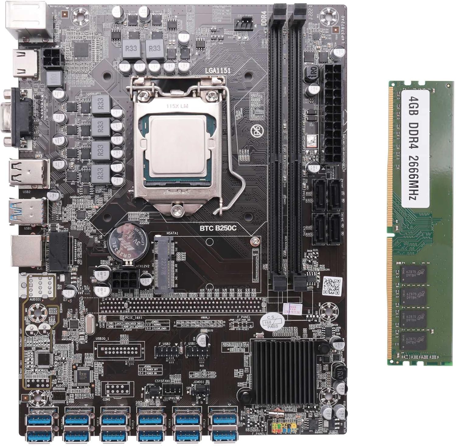 Exogio B250C BTC Miner Motherboard with G3900 CPU+DDR4 4GB 2666MHZ ...