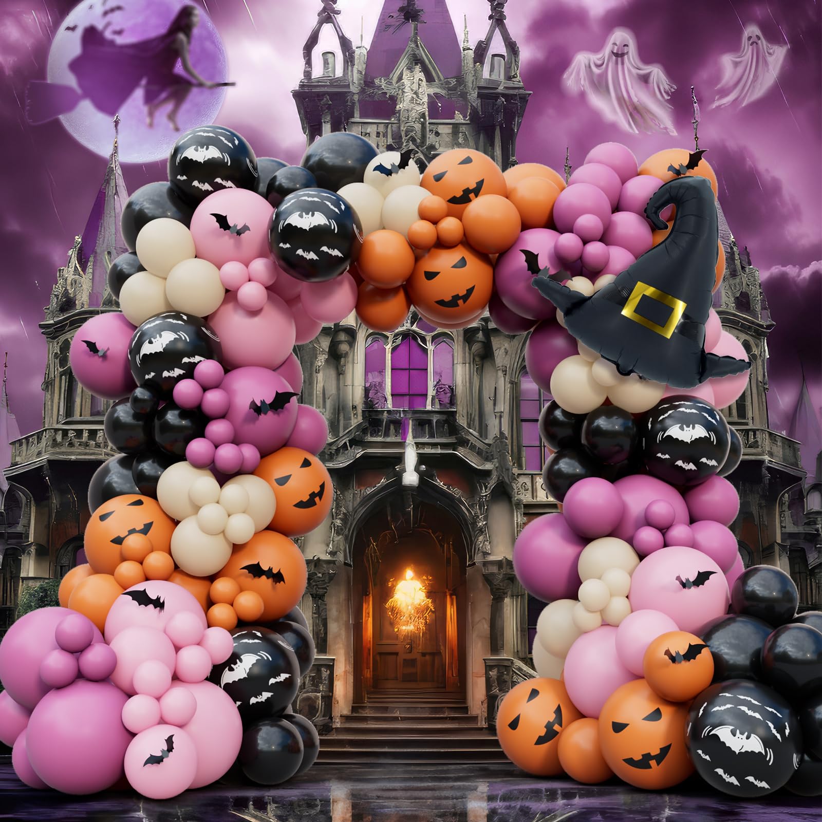 Amazon.com: 196Pcs Halloween Balloons Garland Arch Kit with Spider Ghosts Foil Balloons Pink ...