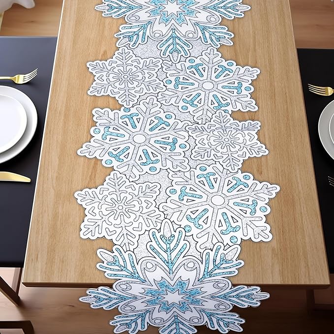 Amazon.com: Winter Snowflake Table Runner Hand Cut White and Blue ...