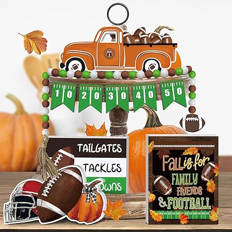 Amazon.com: Fall Decor - Football Tiered Tray Decor Bundle 6 PCS - Fall ...