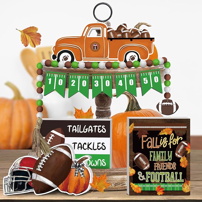 Amazon.com: Fall Decor - Football Tiered Tray Decor Bundle 6 PCS - Fall ...
