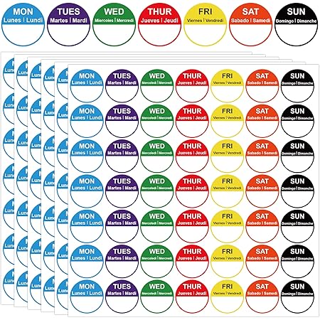 Amazon.com : MESS Days of The Week Stickers - Day Dots Food Labels (3/4 ...